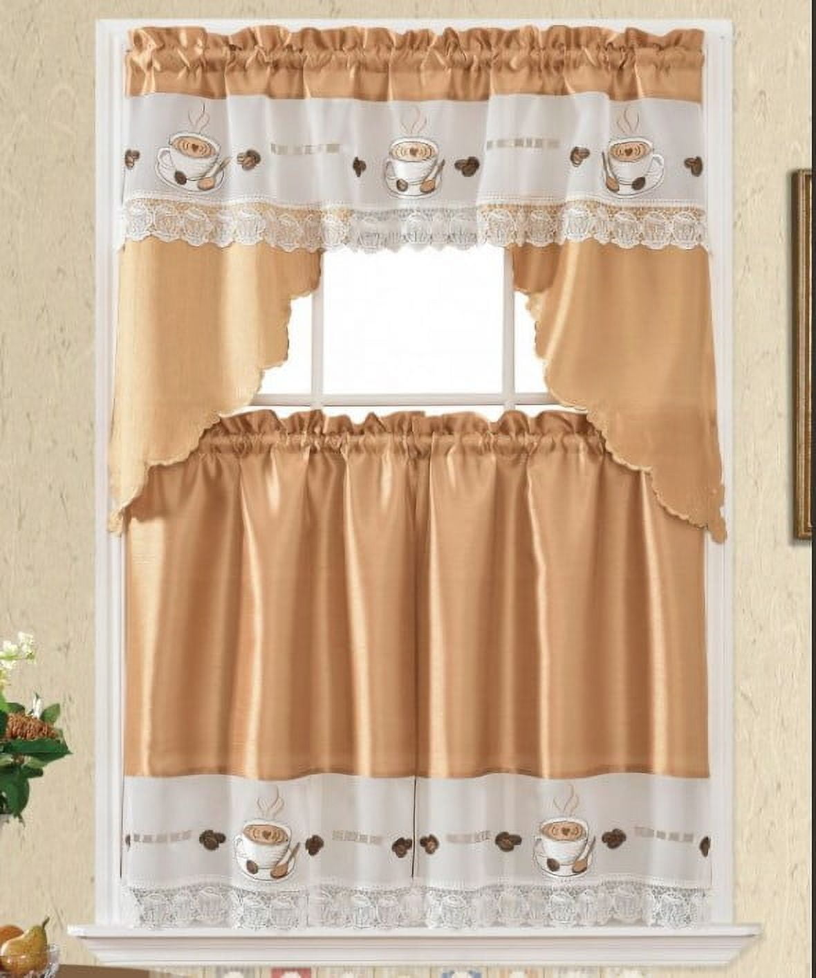 Plume D' Home 3pc Kitchen Curtain Set 2 panels 36"L × 30"W + 1 Valance ...