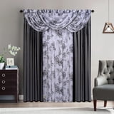 Plume D' Home Floral Curtain Panel Set with 3 Valances, Crystal Beads ...