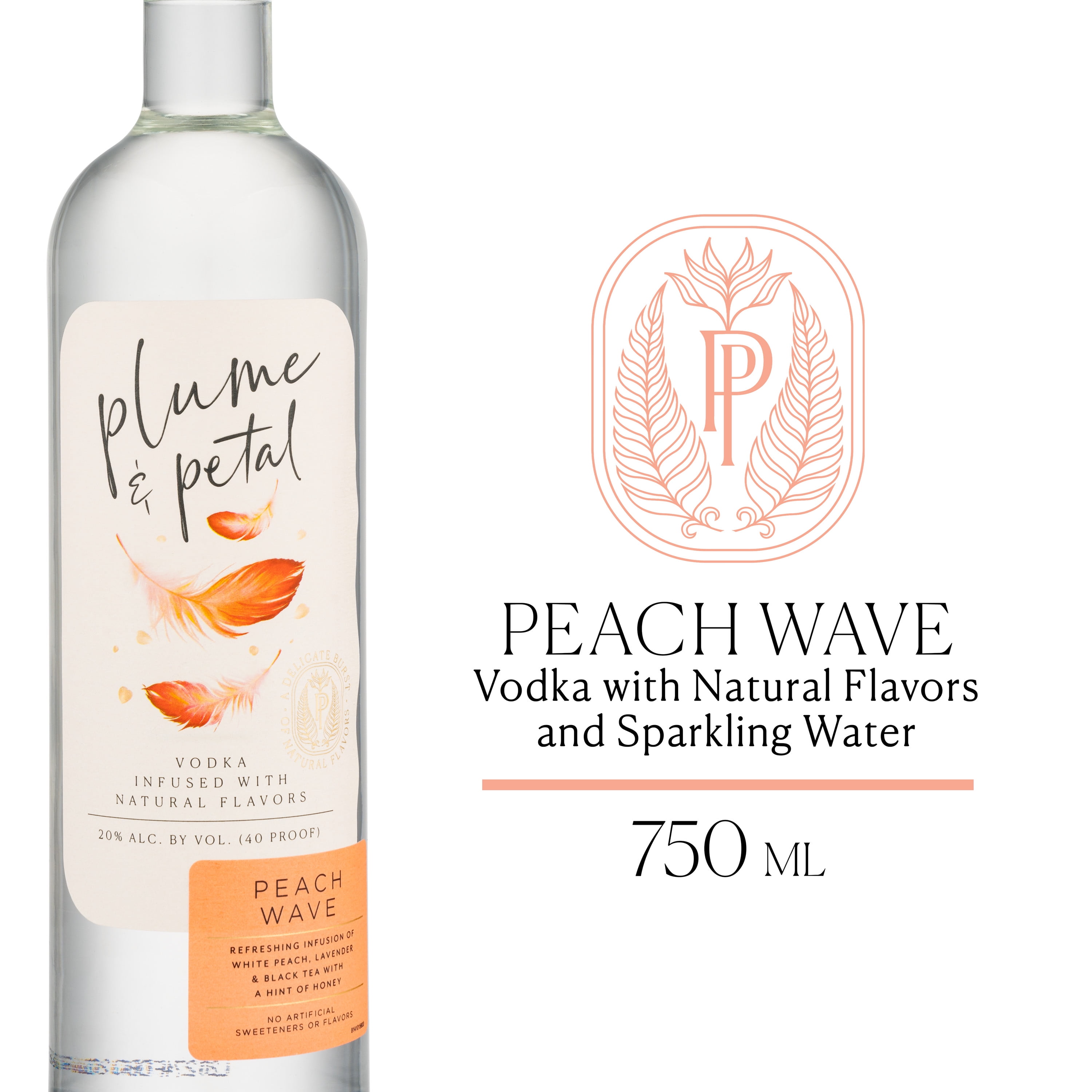 Plume & Petal Gluten Free Peach Wave Vodka infused with Natural Flavors, 750 ml Bottle, ABV 20% ...