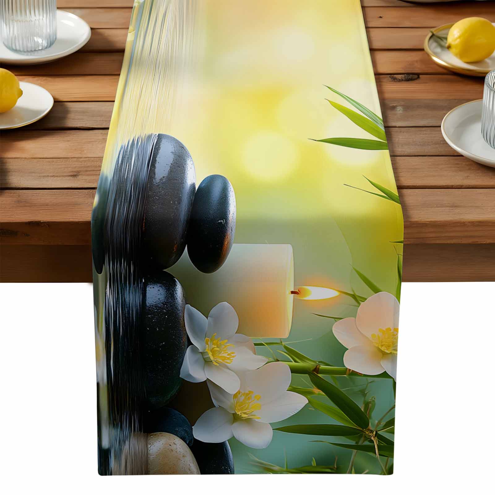 Plumeria Flower Stones Lake Zen Meditation Table Runners 13x90 Inches ...