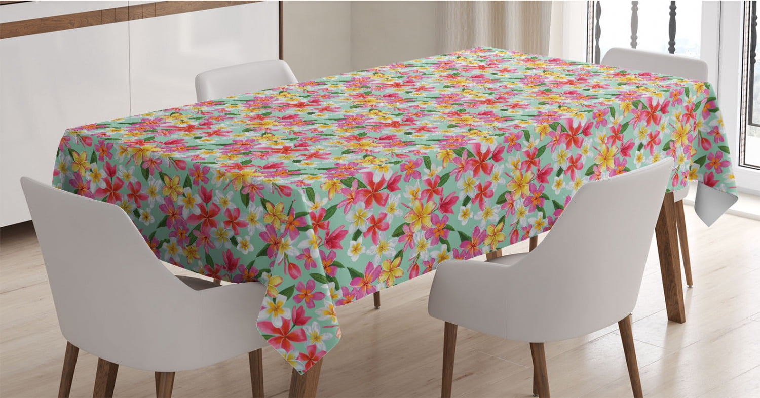 Plumeria Tablecloth, Exotic Frangipani Blossoms in Watercolor Style ...