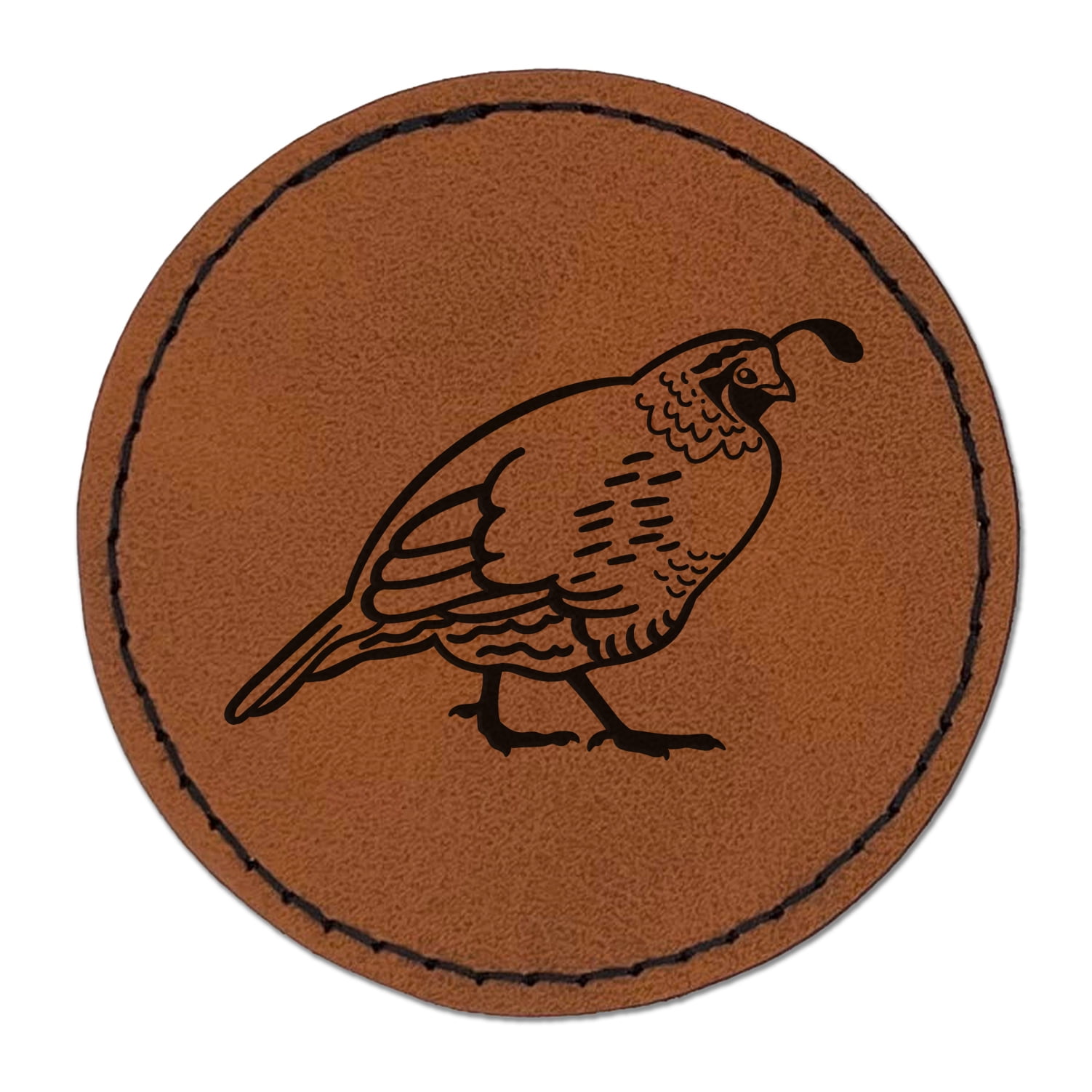 Plump California Quail 2.5" Faux Leather Round Engraved Iron-On Patch ...