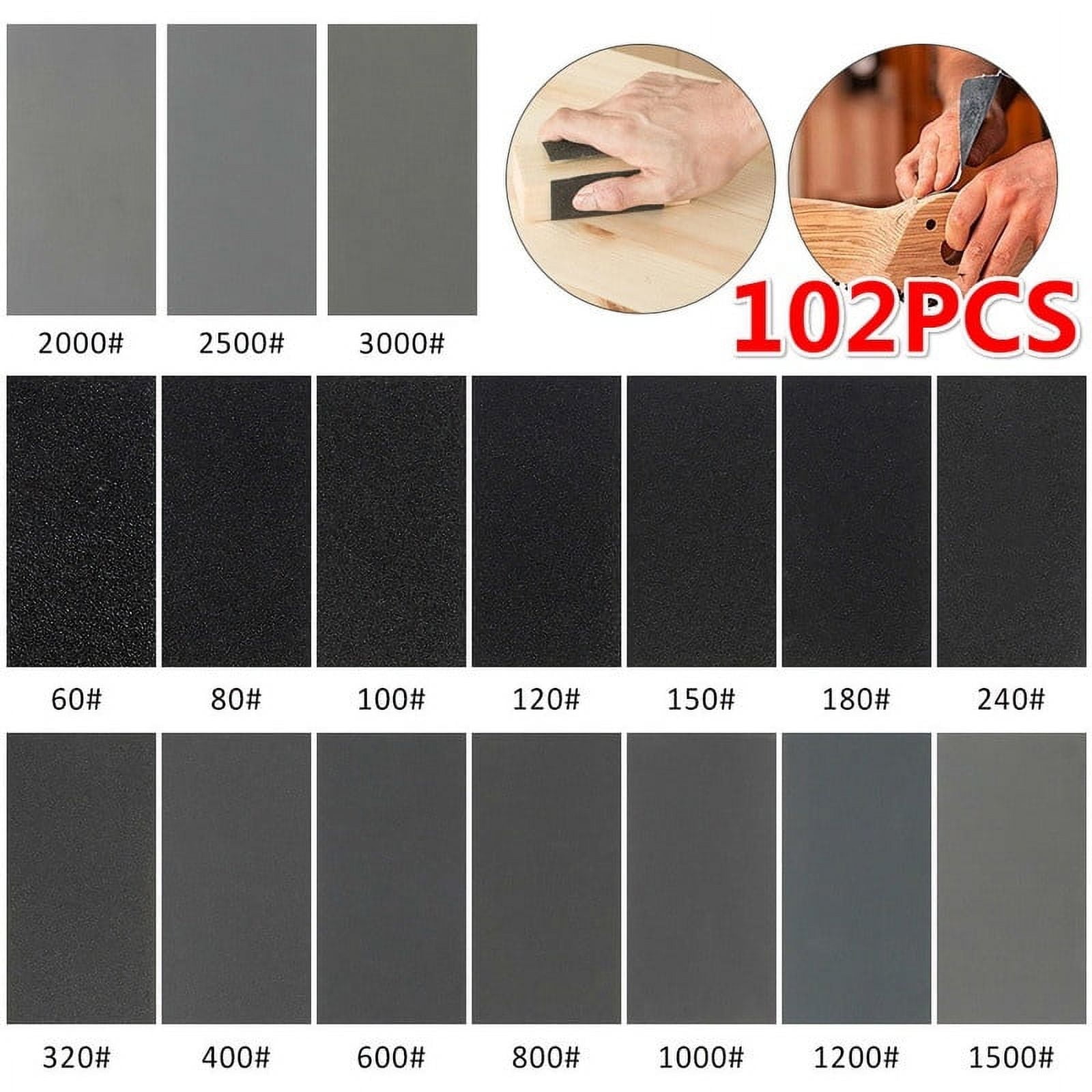 Grusce 102Pcs 60 To 3000 Grit Sandpaper Assortment for Automotive ...