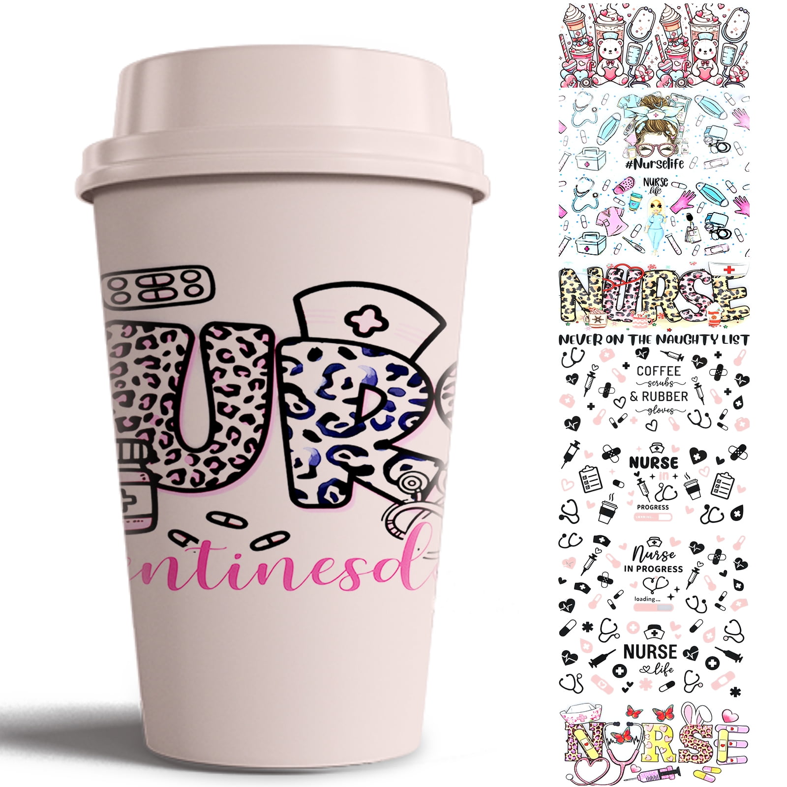 Pluokvzr 10pcs Cup Wrap Transfers Stickers Nurse Theme Cute Cartoon ...