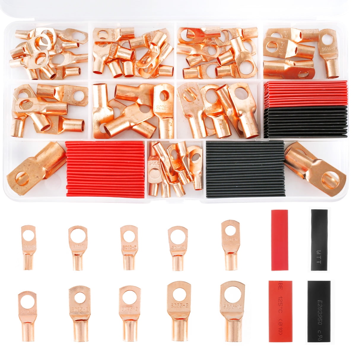 Pluokvzr 120pcs Copper Battery Cable Ends 10 Type Battery Wire Lugs ...
