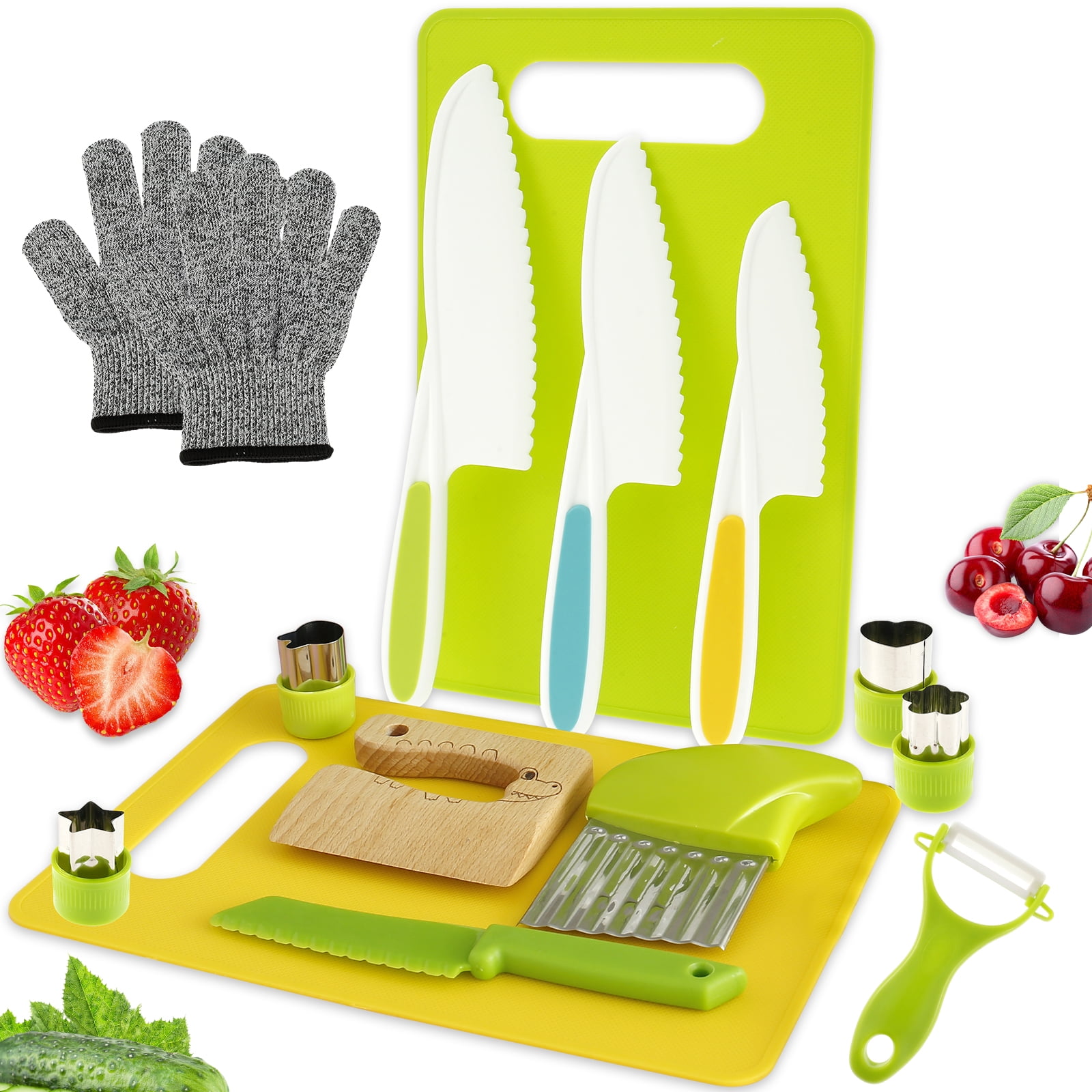 Pluokvzr 14Pcs Kids Cooking Cutter Set Safe Reusable Plastic Toddler ...