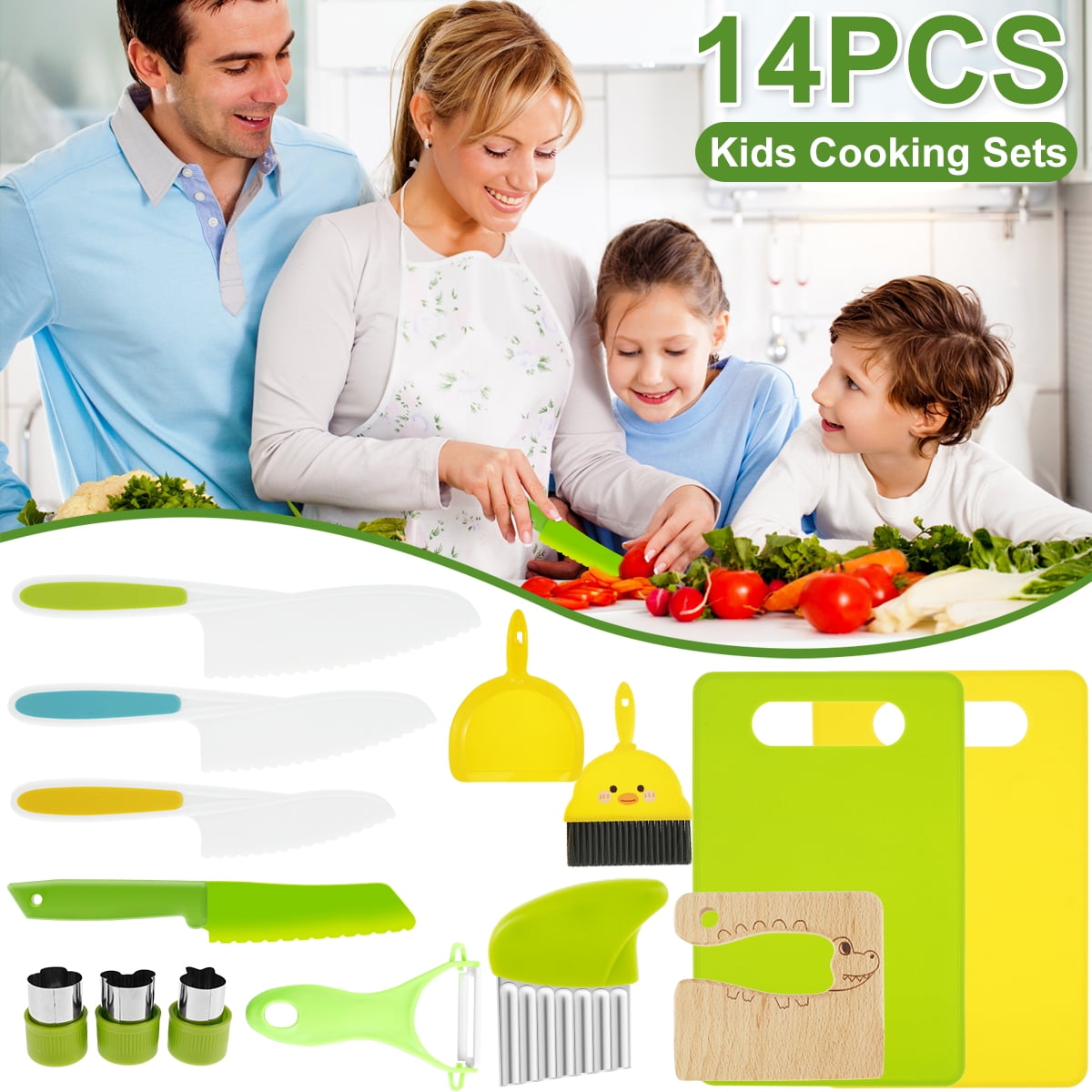 Pluokvzr 14Pcs Kids Cooking Cutter Set Safe Reusable Plastic Toddler ...