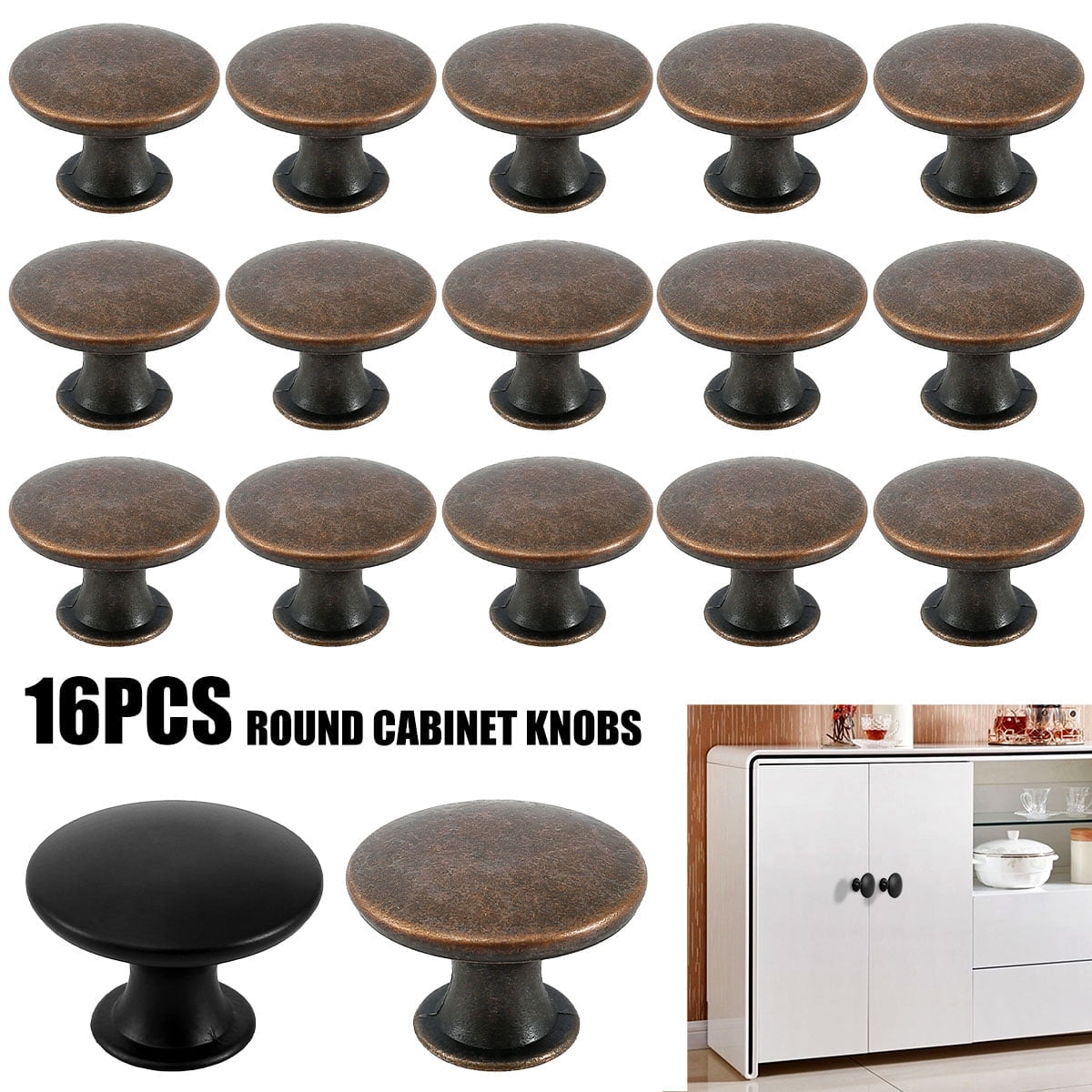 16pcs Retro Drawer Closet Knobs Round Single Hole Kitchen Cabinet Pull Handle Knobs with 16 ...