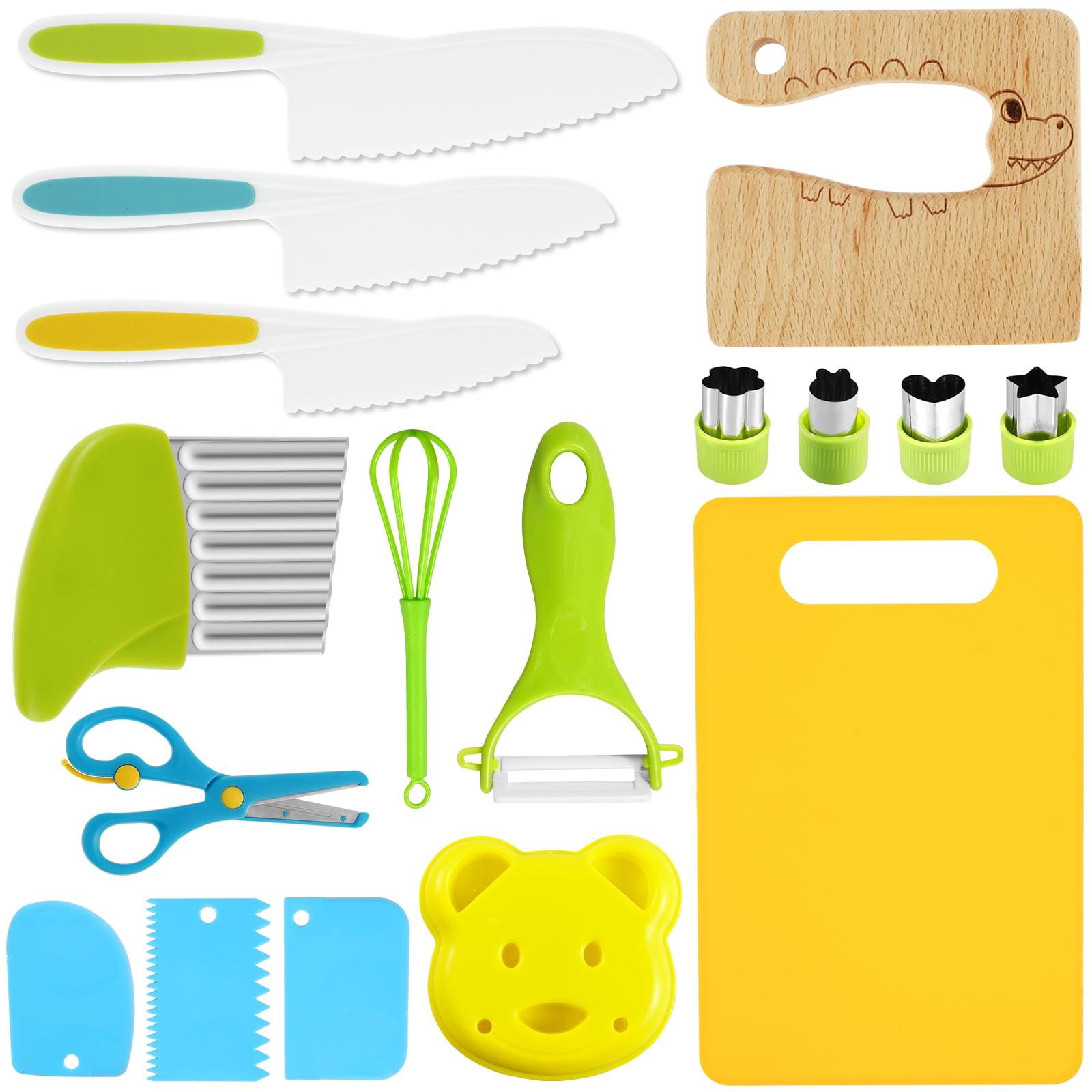 Pluokvzr 17Pcs Kids Cooking Cutter Set Safe Plastic Toddler Kitchen ...