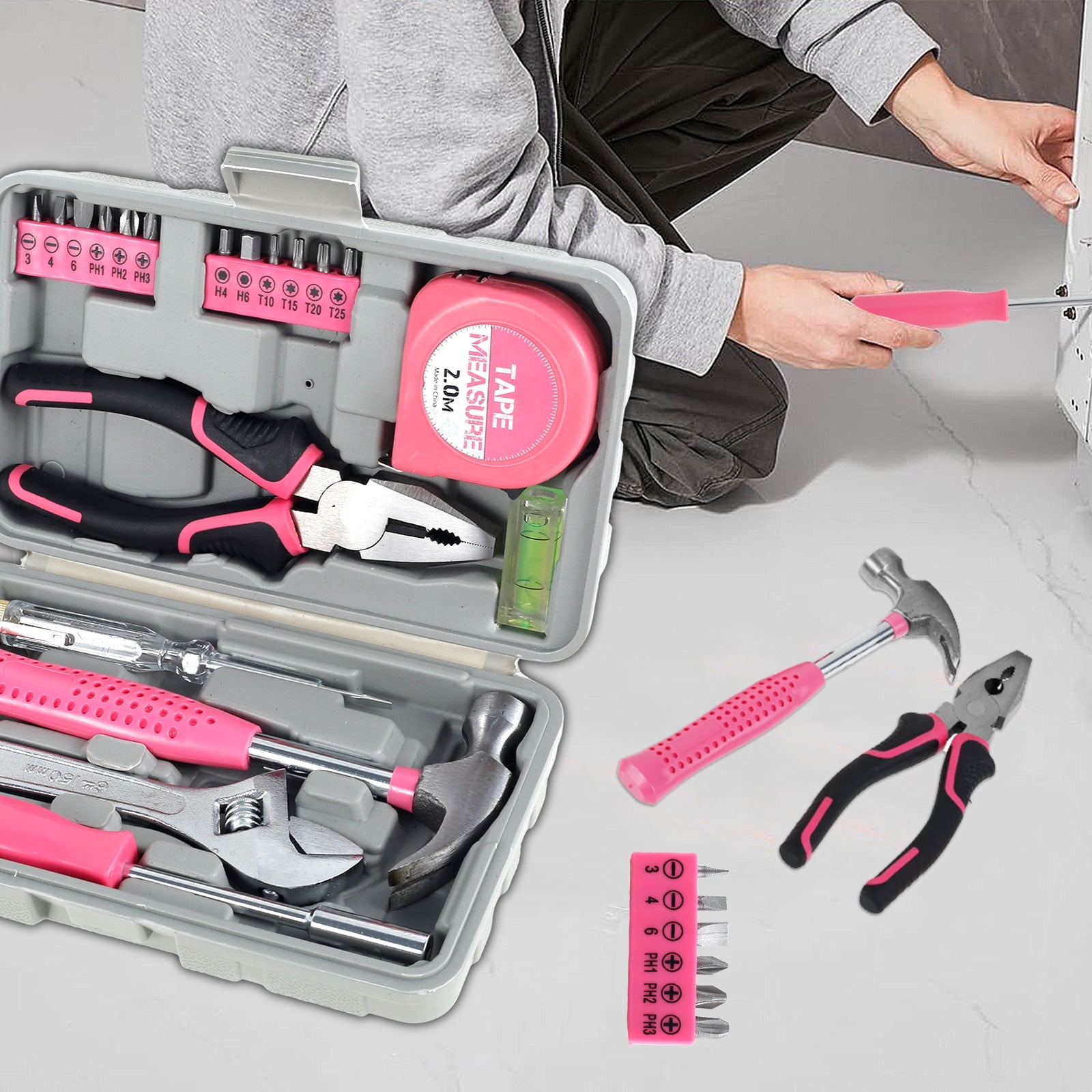 Pluokvzr 19pcs Household Tool Set Portable Household Basic Hand Tool ...