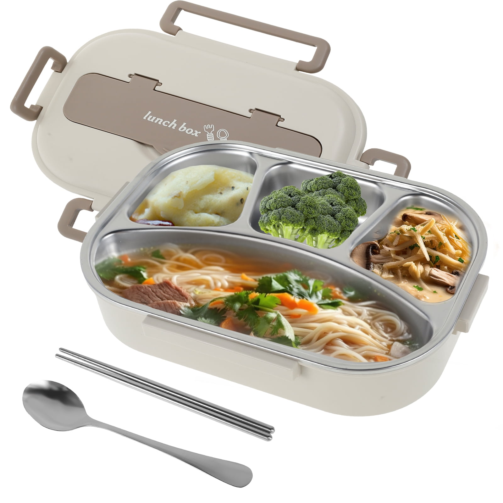Pluokvzr 2/4-Compartment Stainless Steel Food Box with Insulation Meal ...