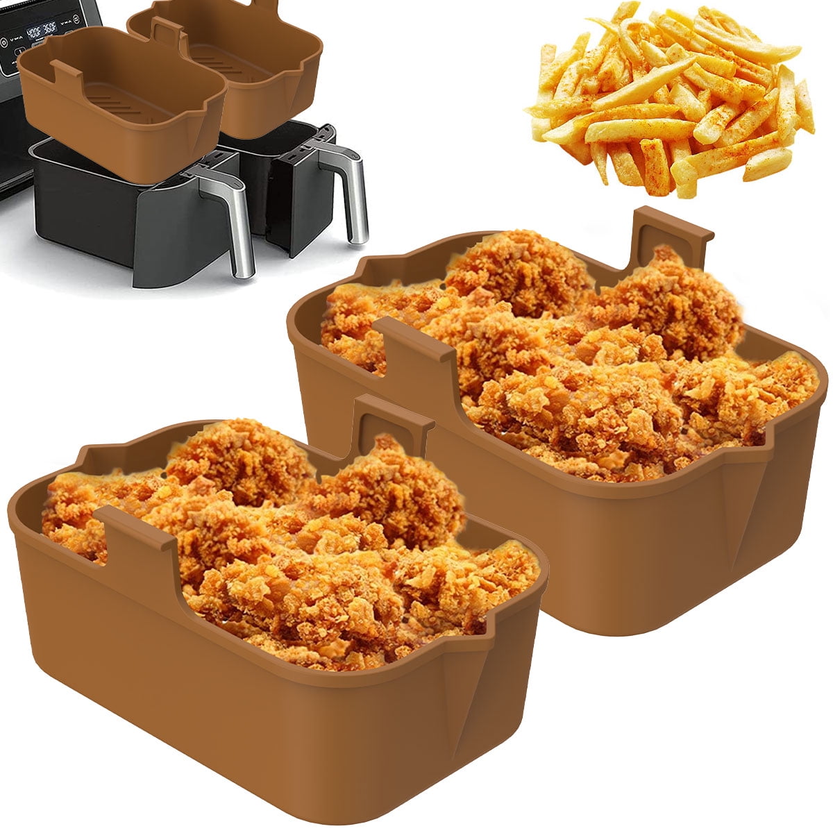 Fznkrag 2 Pack Air Fryer Silicone Pot with Handle Reusable Rectangular ...
