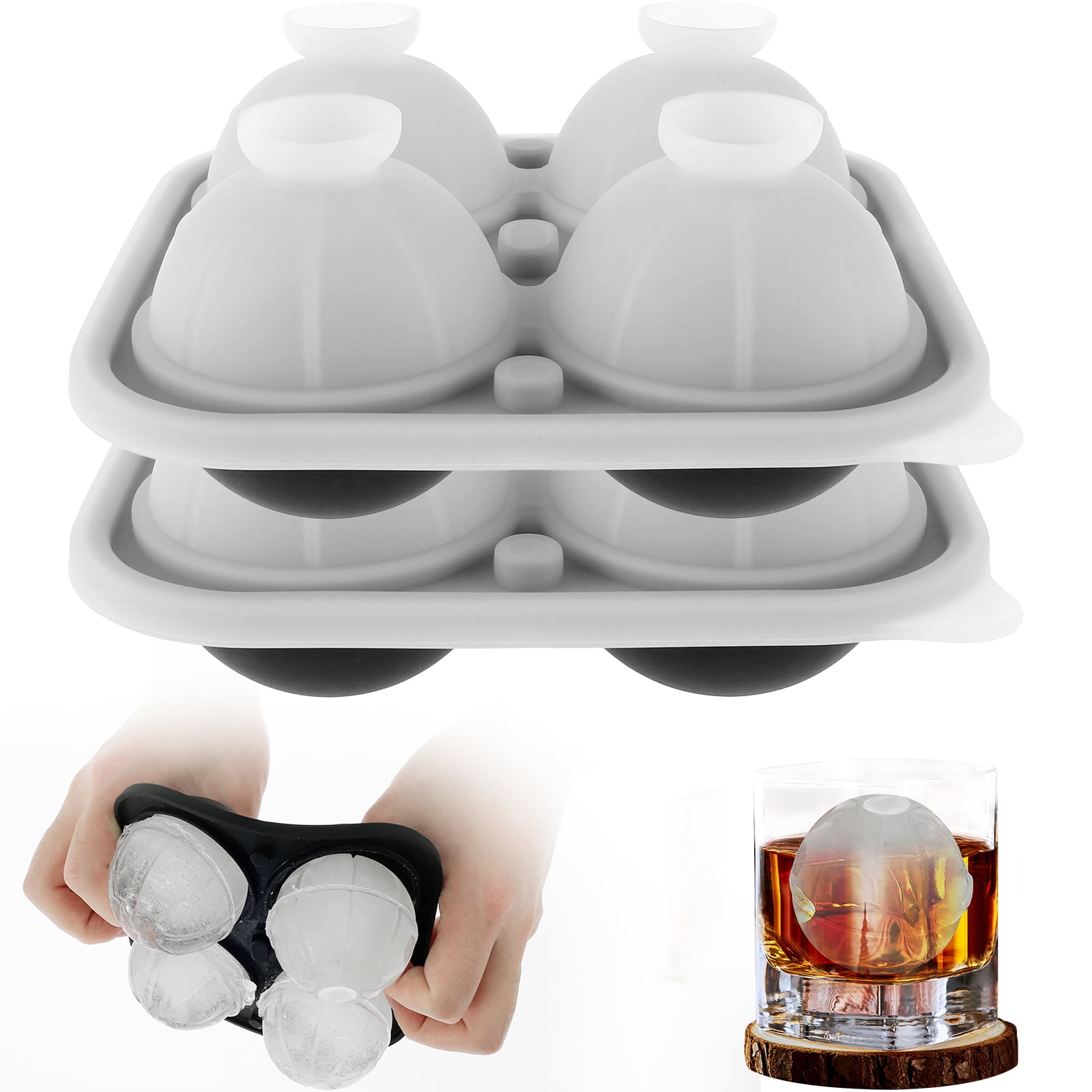 Tzgsonp 2 Pack Silicone Sphere Ice Mold, Easy Release Ice Ball Molds ...