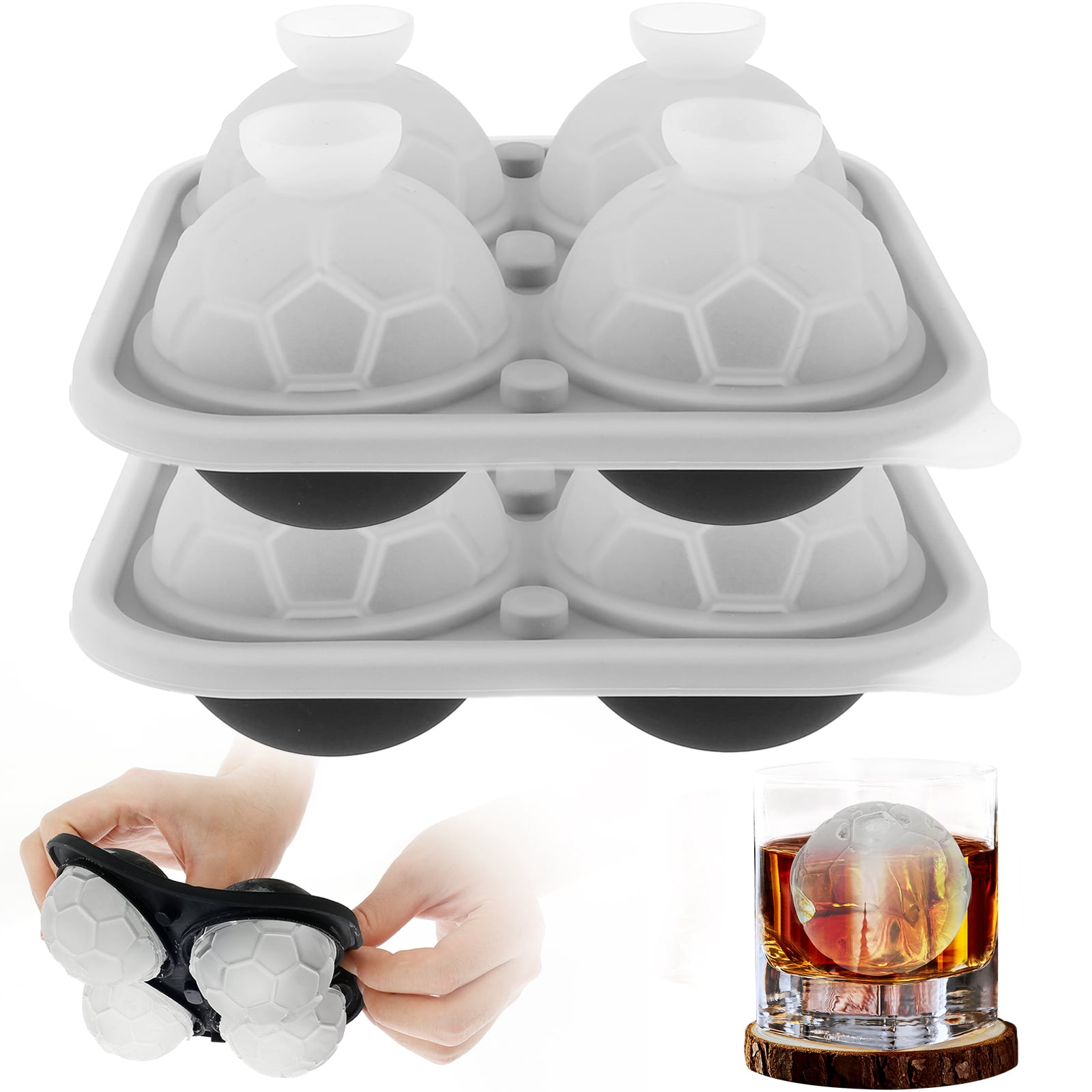 Pluokvzr 2 Pack Silicone Sphere Ice Mold, Easy Release Ice Ball Molds ...