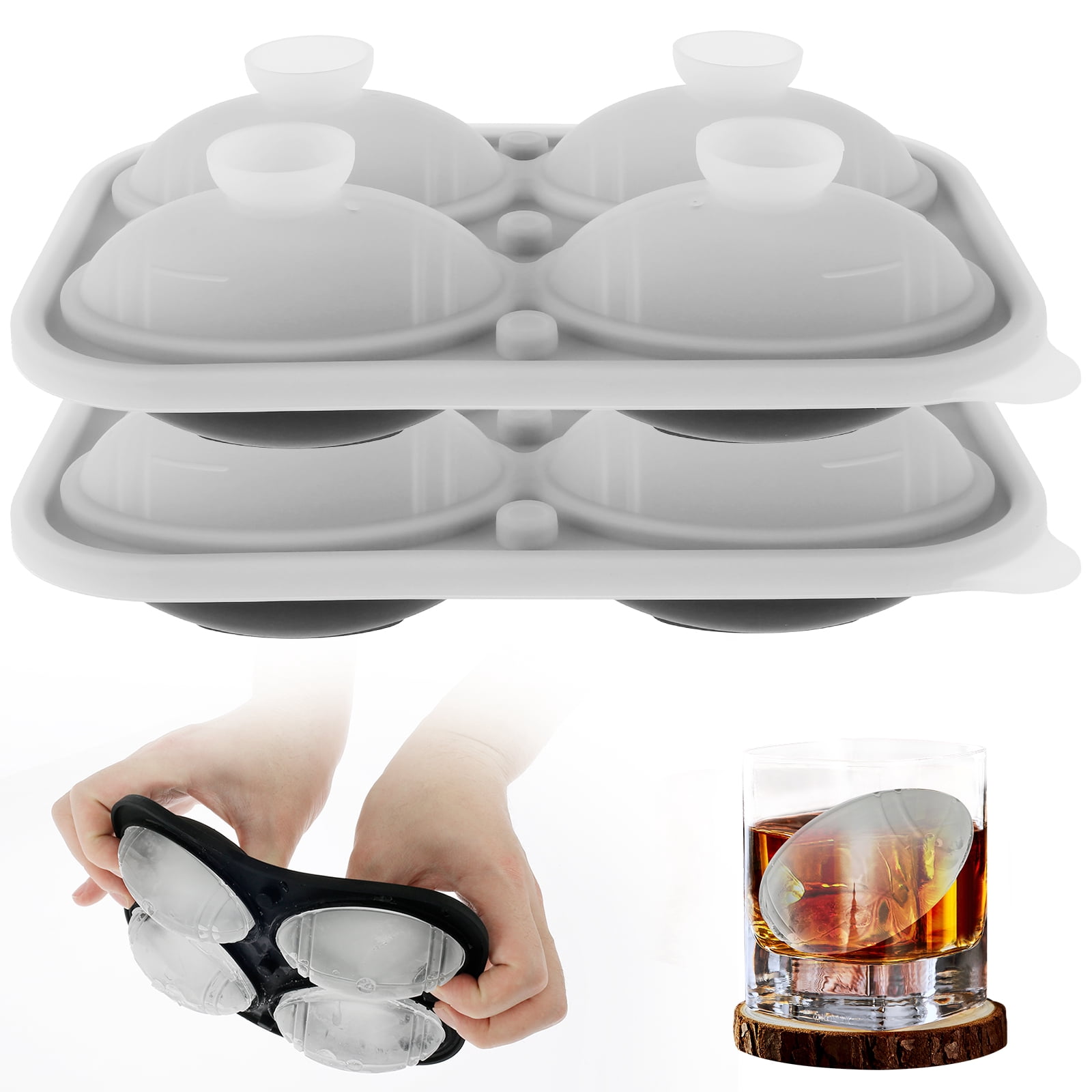 Pluokvzr 2 Pack Silicone Sphere Ice Mold, Easy Release Ice Ball Molds ...