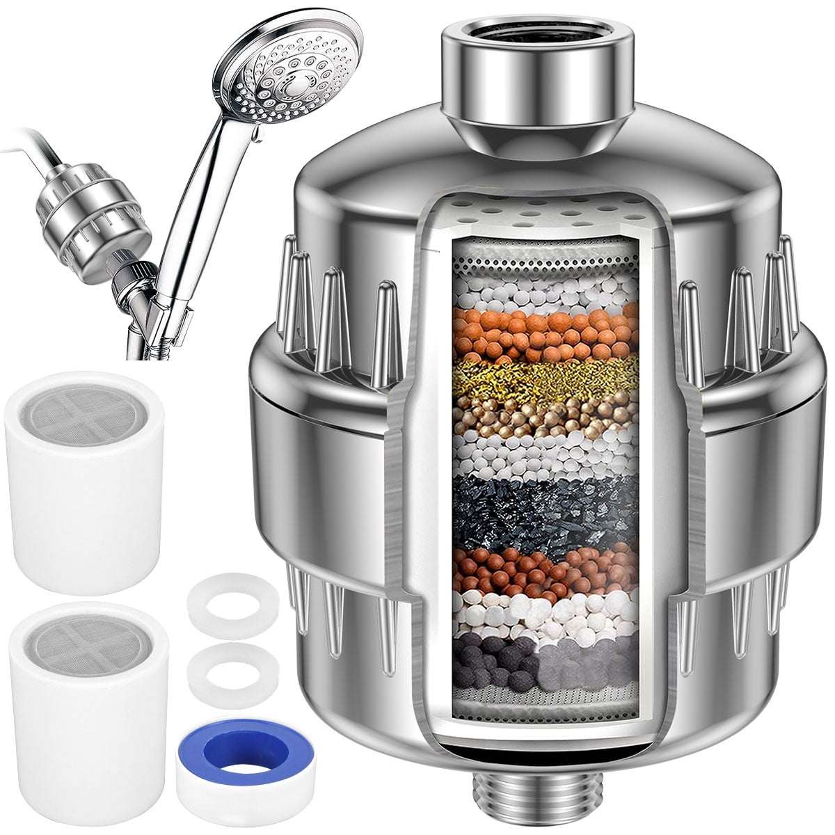 Pluokvzr 20-Stage Shower Filter for Hard Water Stainless Steel Shower ...