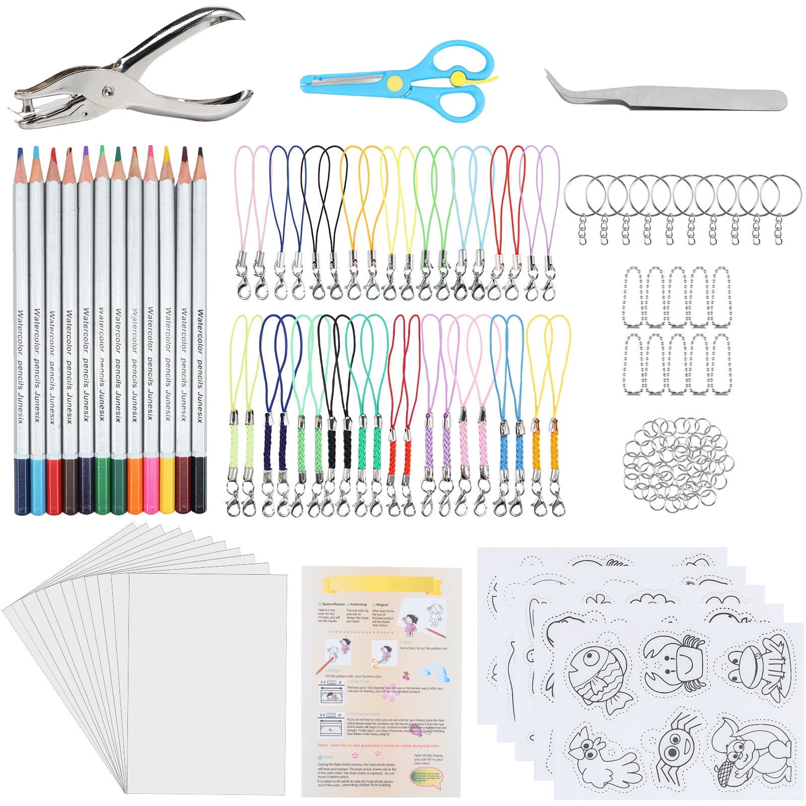 Pluokvzr 200pcs Heat Shrink Plastic Sheet Kit Shrinky Art Keychain Kit with 25 Sheets Shrink ...