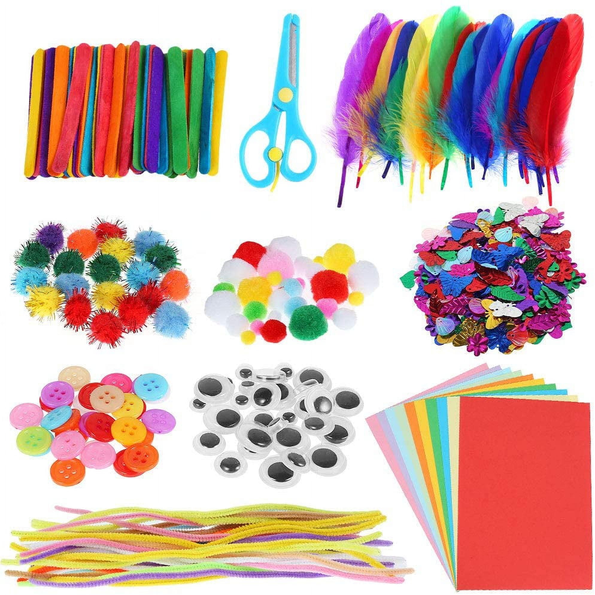 Pluokvzr 250Pcs DIY Art Craft Kit for Kids with Yarn Chenille Pipe ...