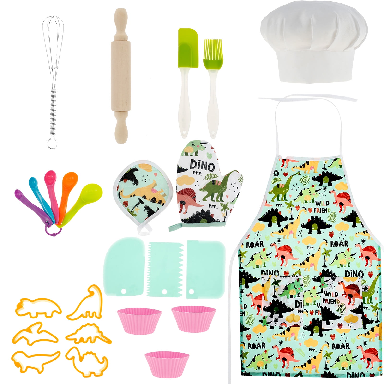 Pluokvzr 25Pcs Kids Baking Set with Apron Educational Chef Dress Up ...