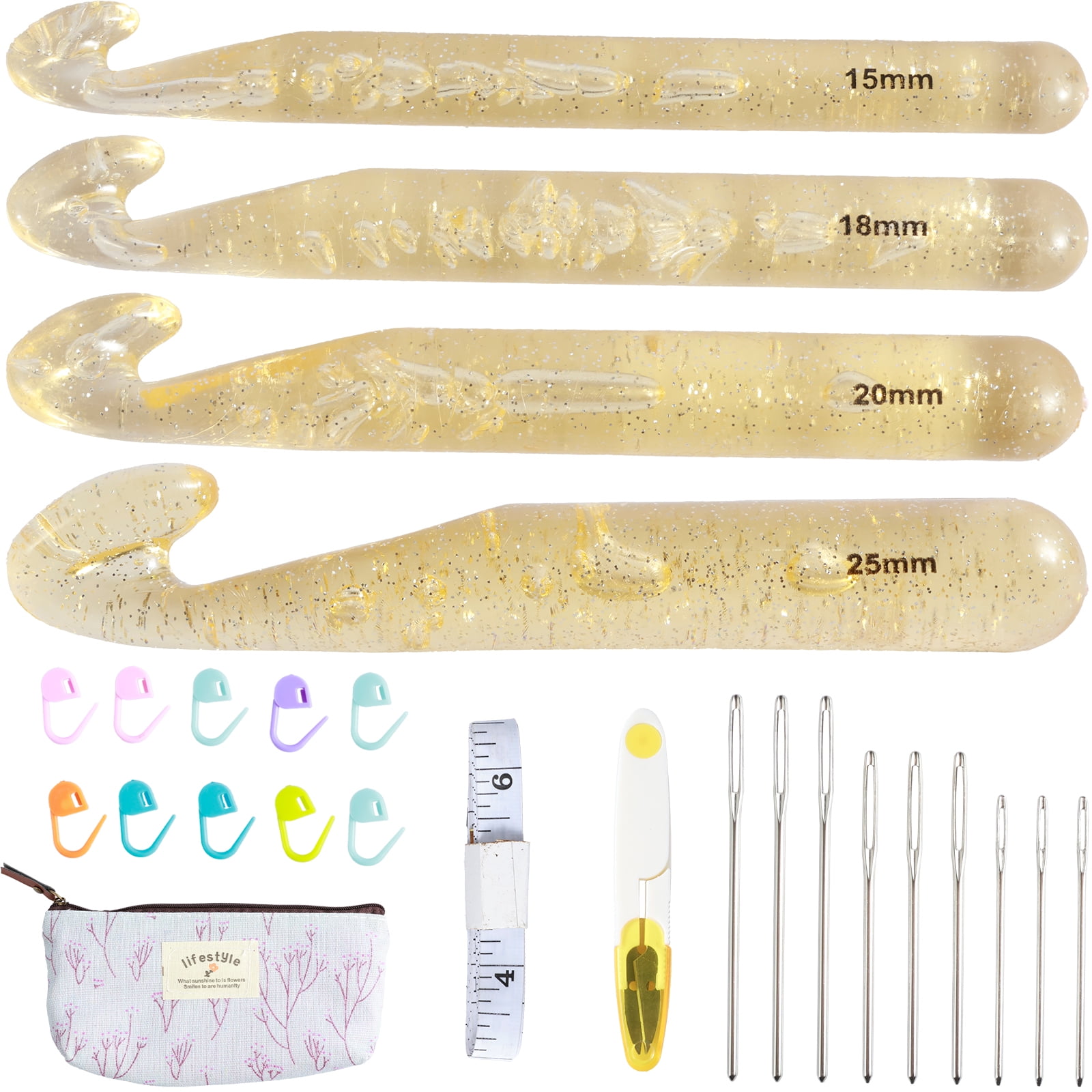 Pluokvzr 25pcs Large Crochet Hook Set 4 Sizes 12mm to 20mm Huge Crochet ...