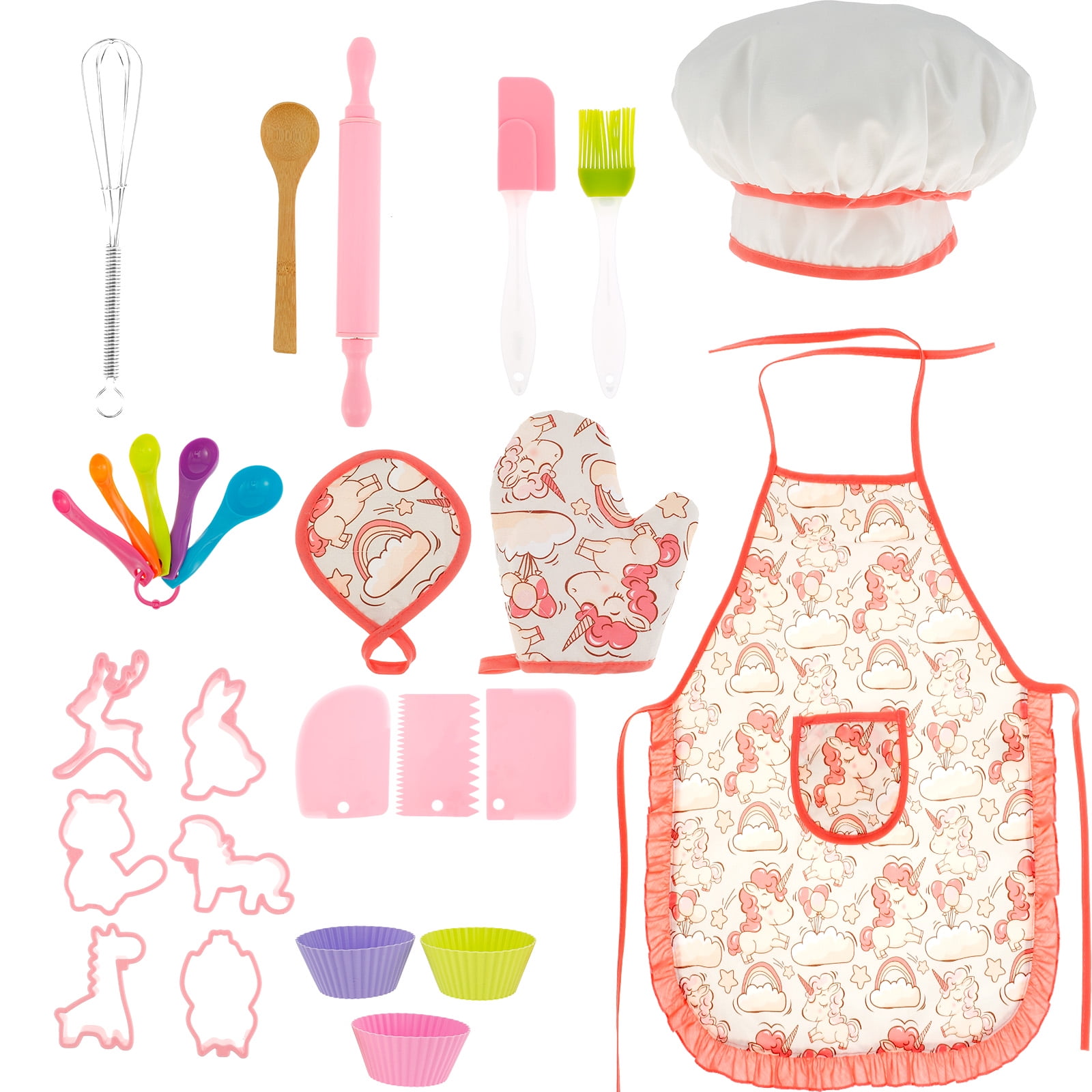Pluokvzr 26Pcs Kids Baking Set with Apron Educational Chef Dress Up ...