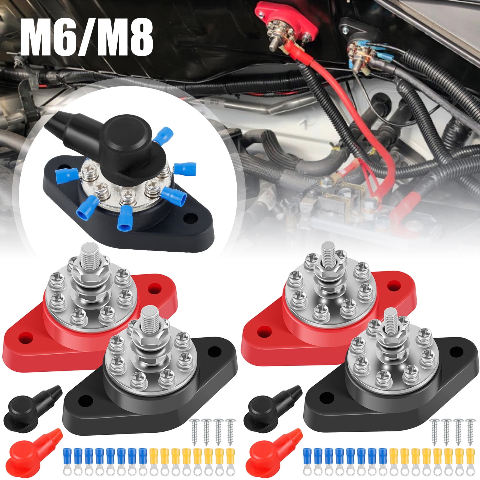 Pluokvzr 2Pcs 180A 48V Bus Bar Terminal Block with 16 Wiring Terminals ...