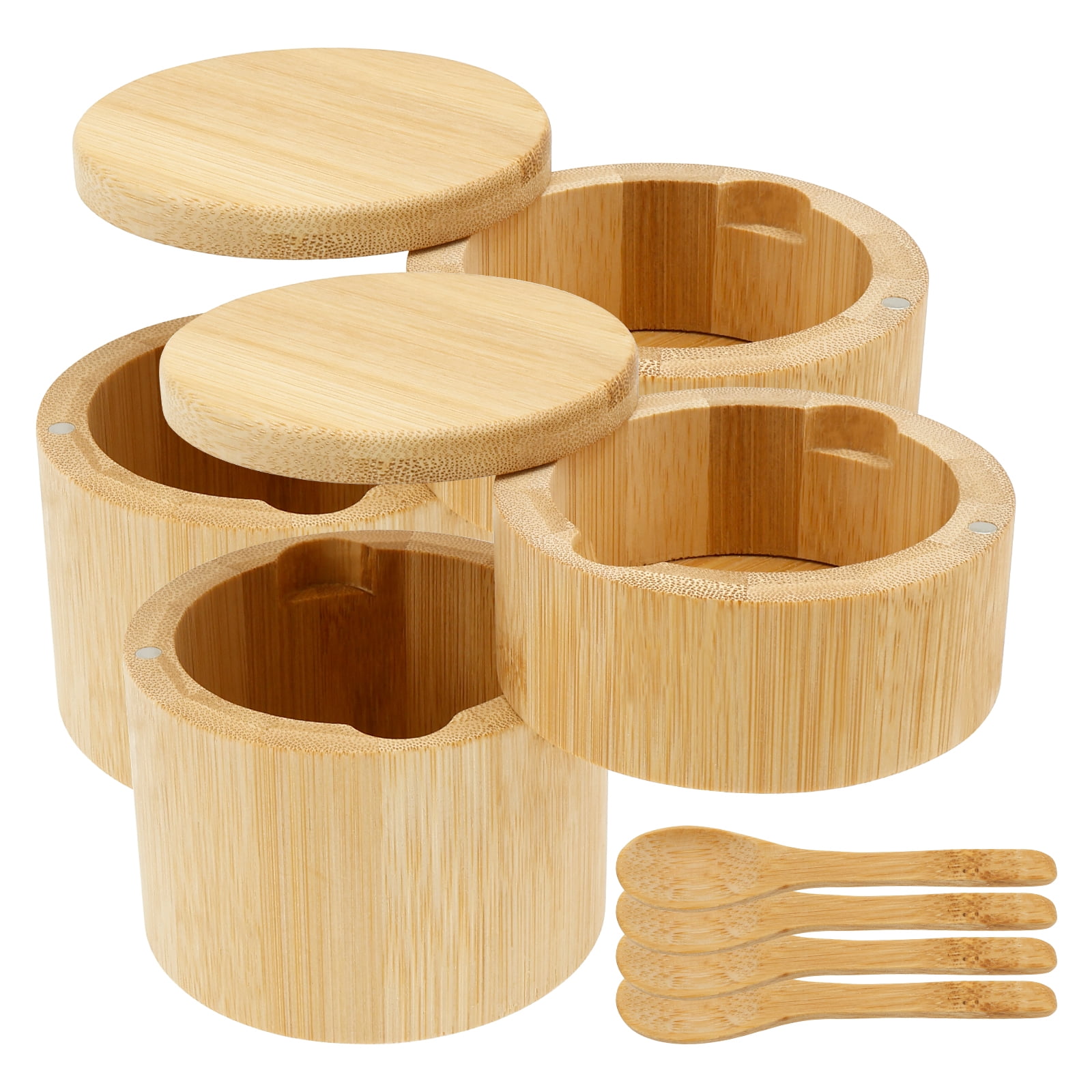 Pluokvzr 2pcs Bamboo Spices Storage Cellar With Magnetic Lid Wide Mouth ...