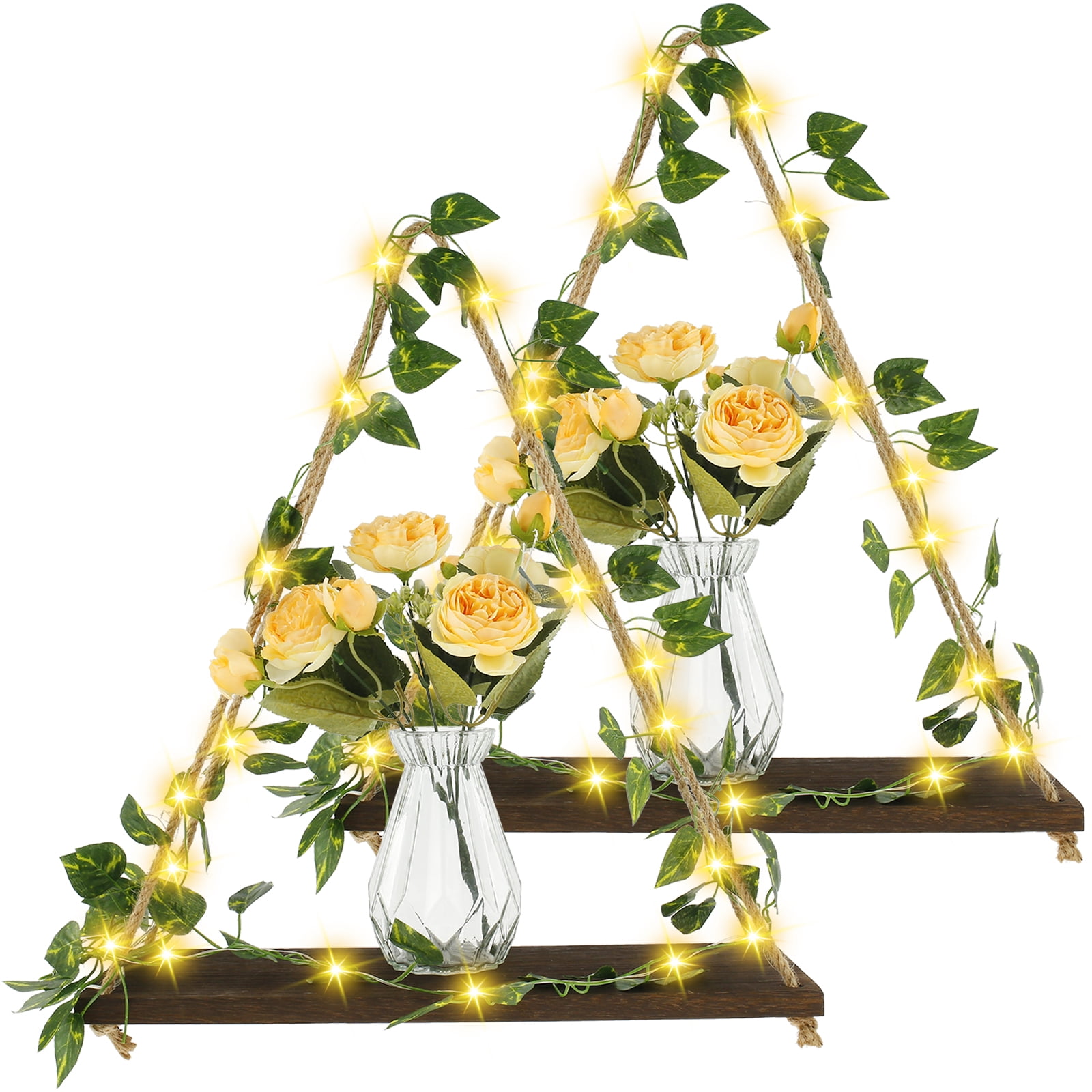 Pluokvzr 2pcs LED Strip Wall Hanging Shelves Plant Shelf Artificial Ivy ...