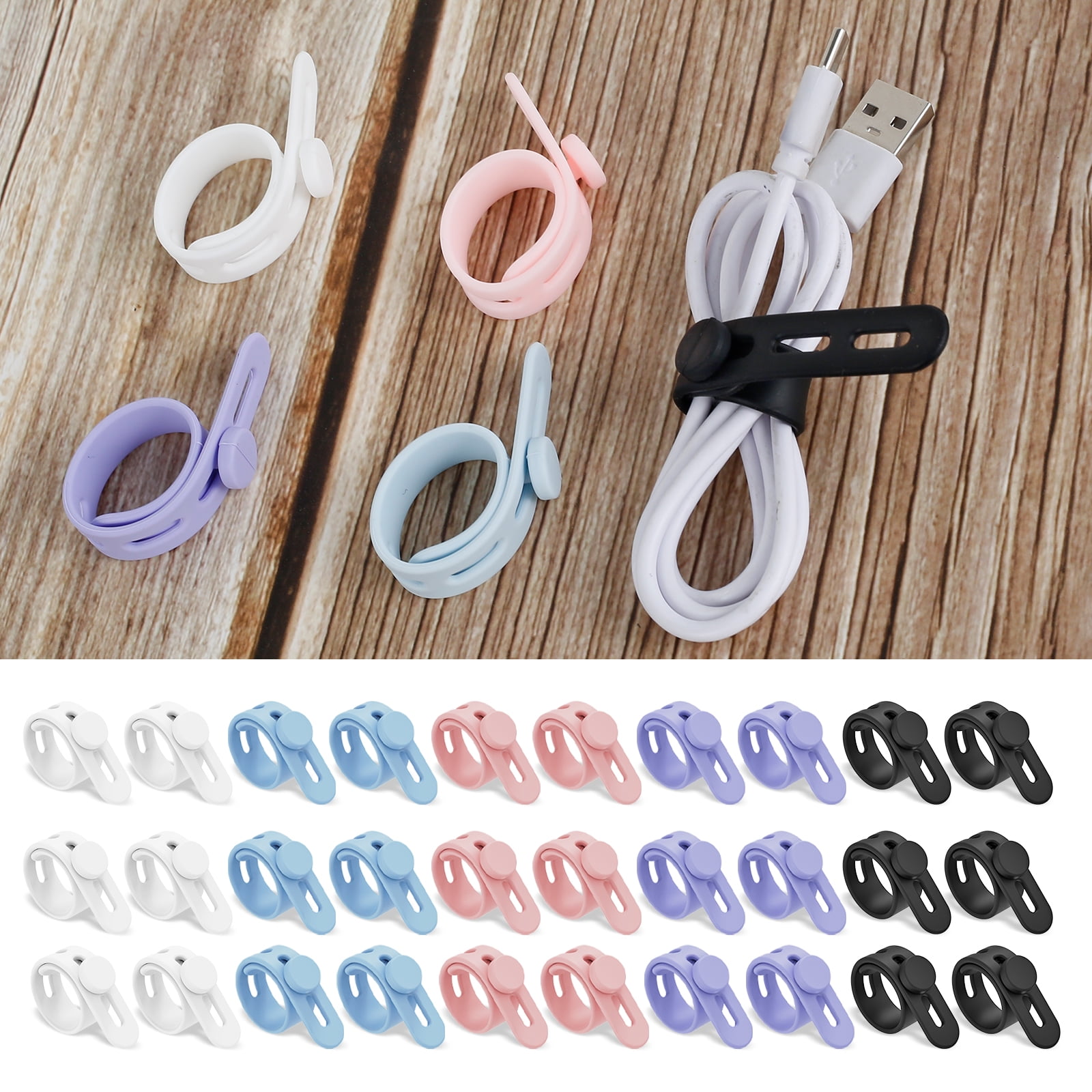 Pluokvzr 30pcs Silicone Cable Ties Adjustable Cable Straps Black ...