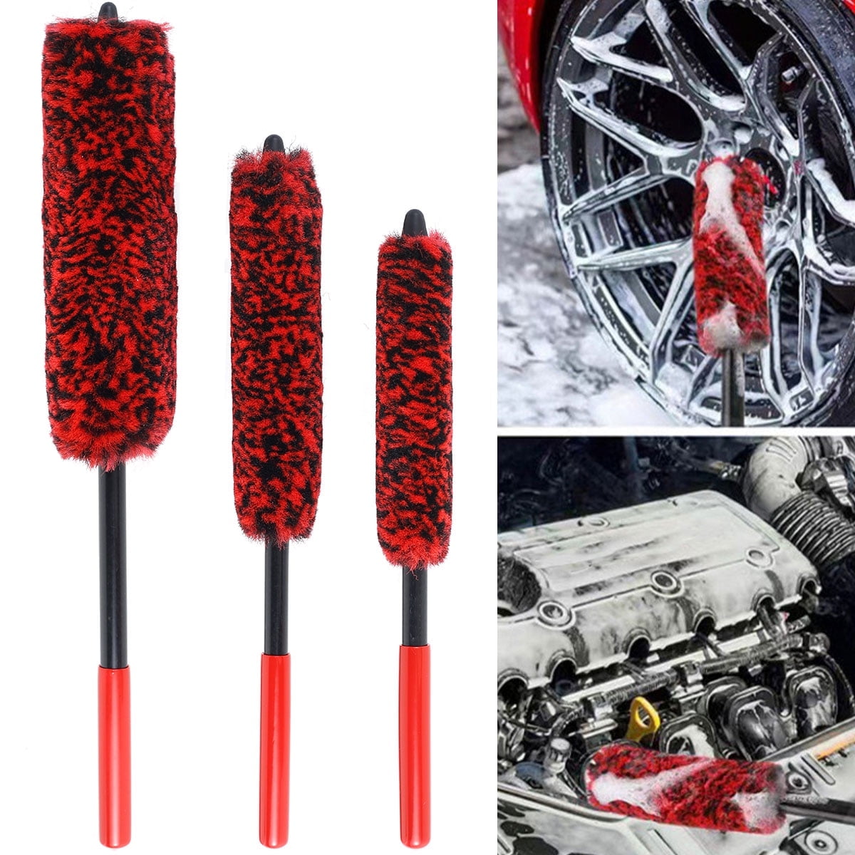 Pluokvzr 3Pcs Wheel Cleaning Brush Kit Micro Fiber Wheel Wand with ...