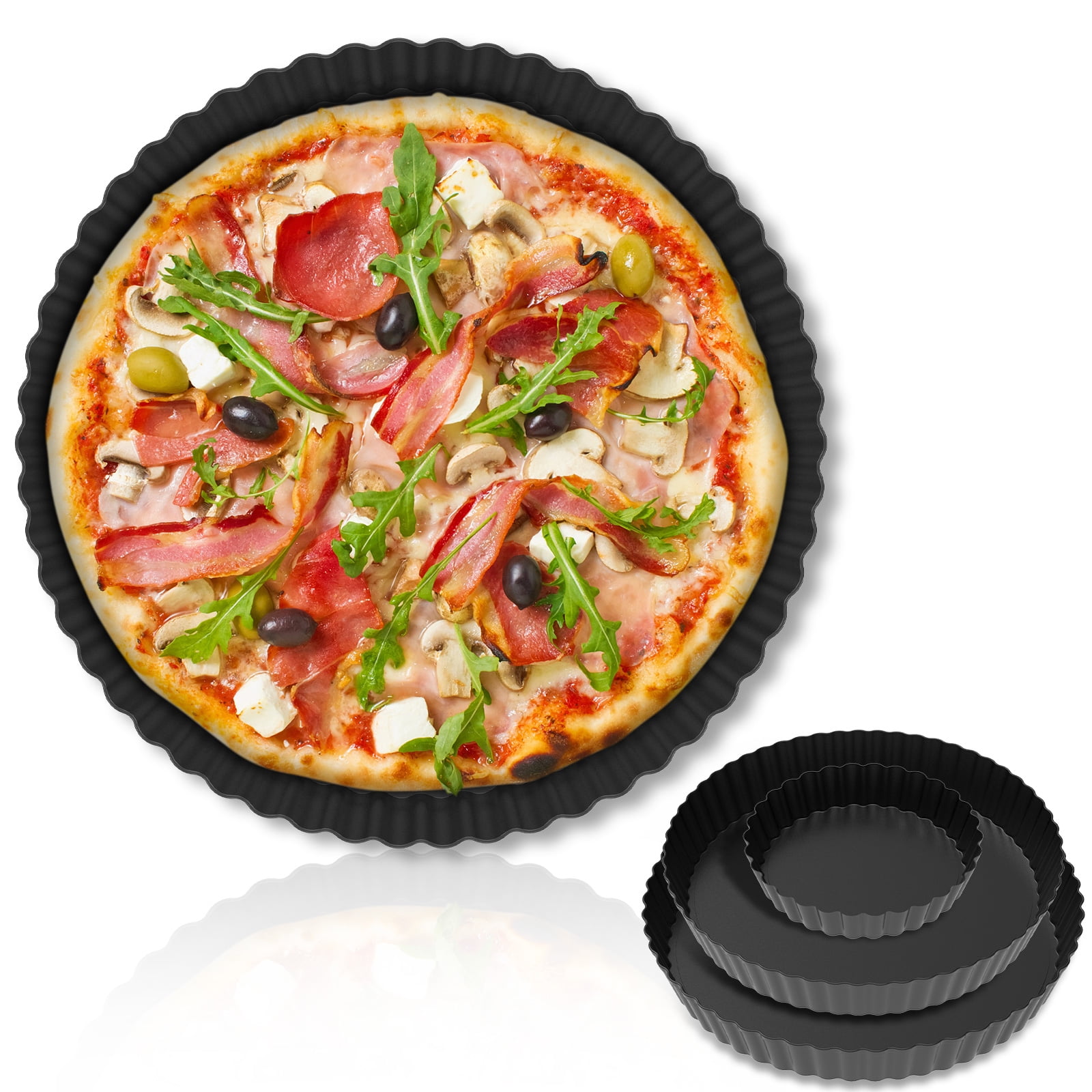 Pluokvzr 3pcs Quiche Dish Non-Stick Quiche Tins with Removable Bottom ...