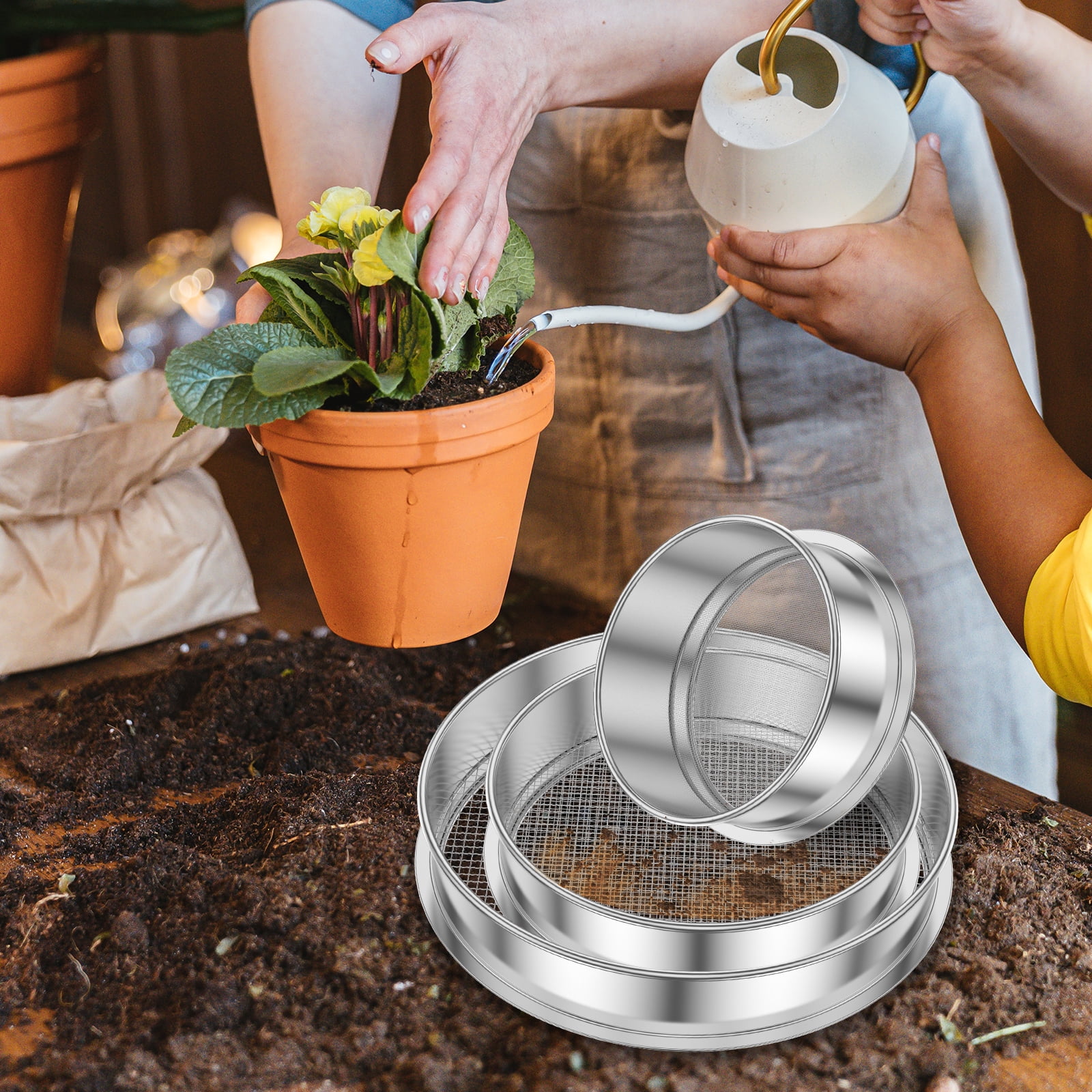 Pluokvzr 3pcs Soil Sieve Stainless Steel Garden Sieve Stackable Soil ...