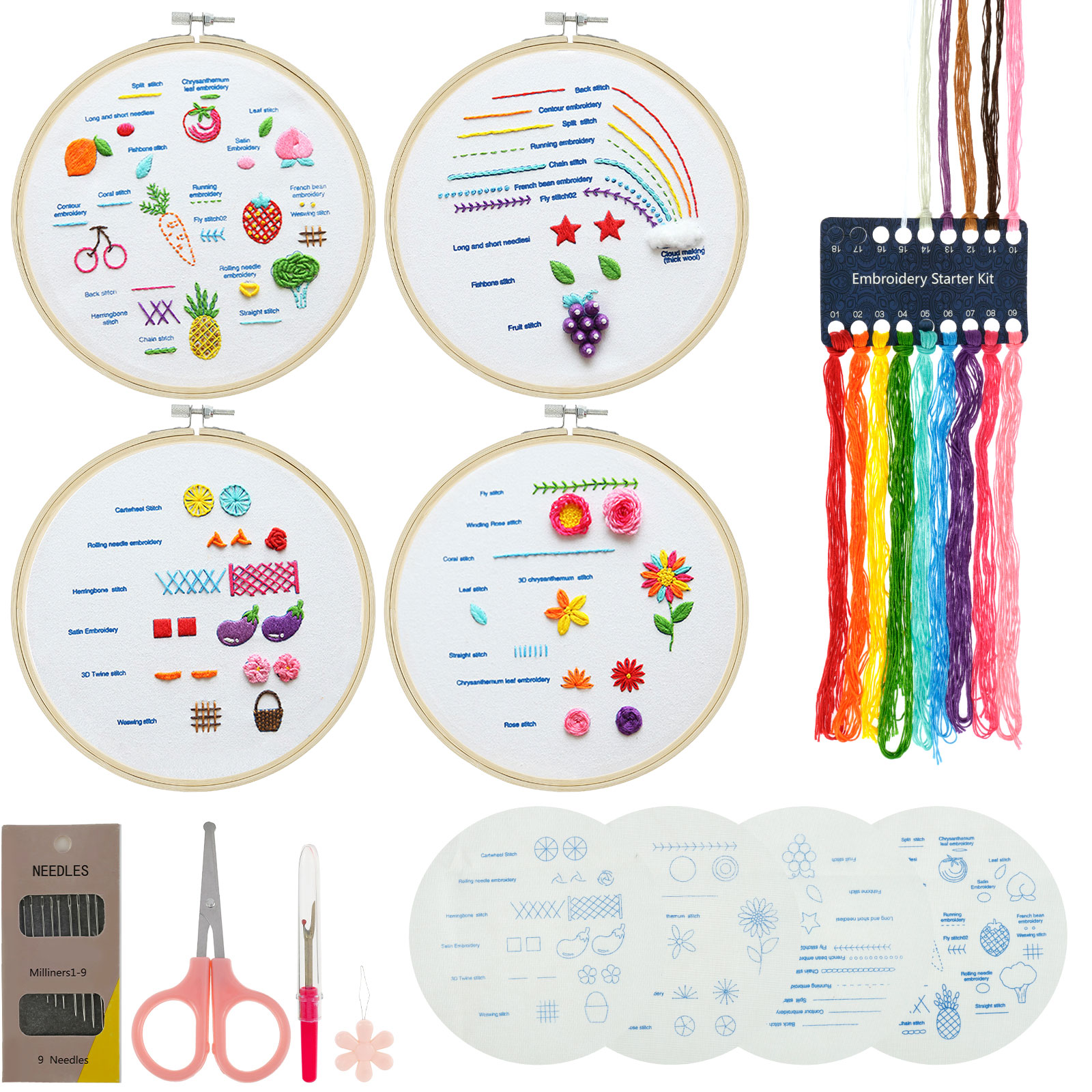 Fznkrag 4 Pack Embroidery Starter Kit Cross Stitch Set for Beginners ...