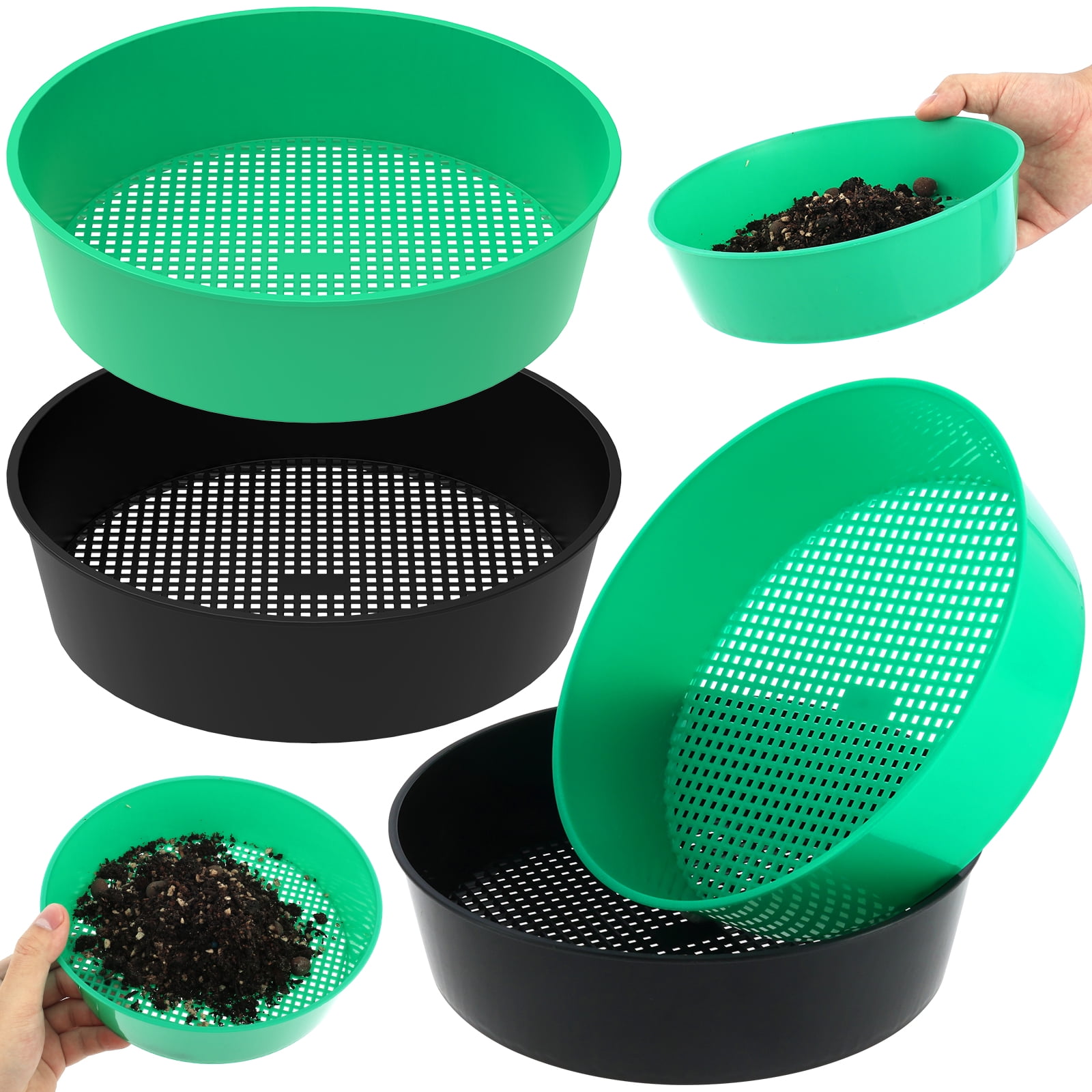 Pluokvzr 4 Pcs Soil Sifter, Reusable Plastic Garden Mesh Sieve, 7.2in ...