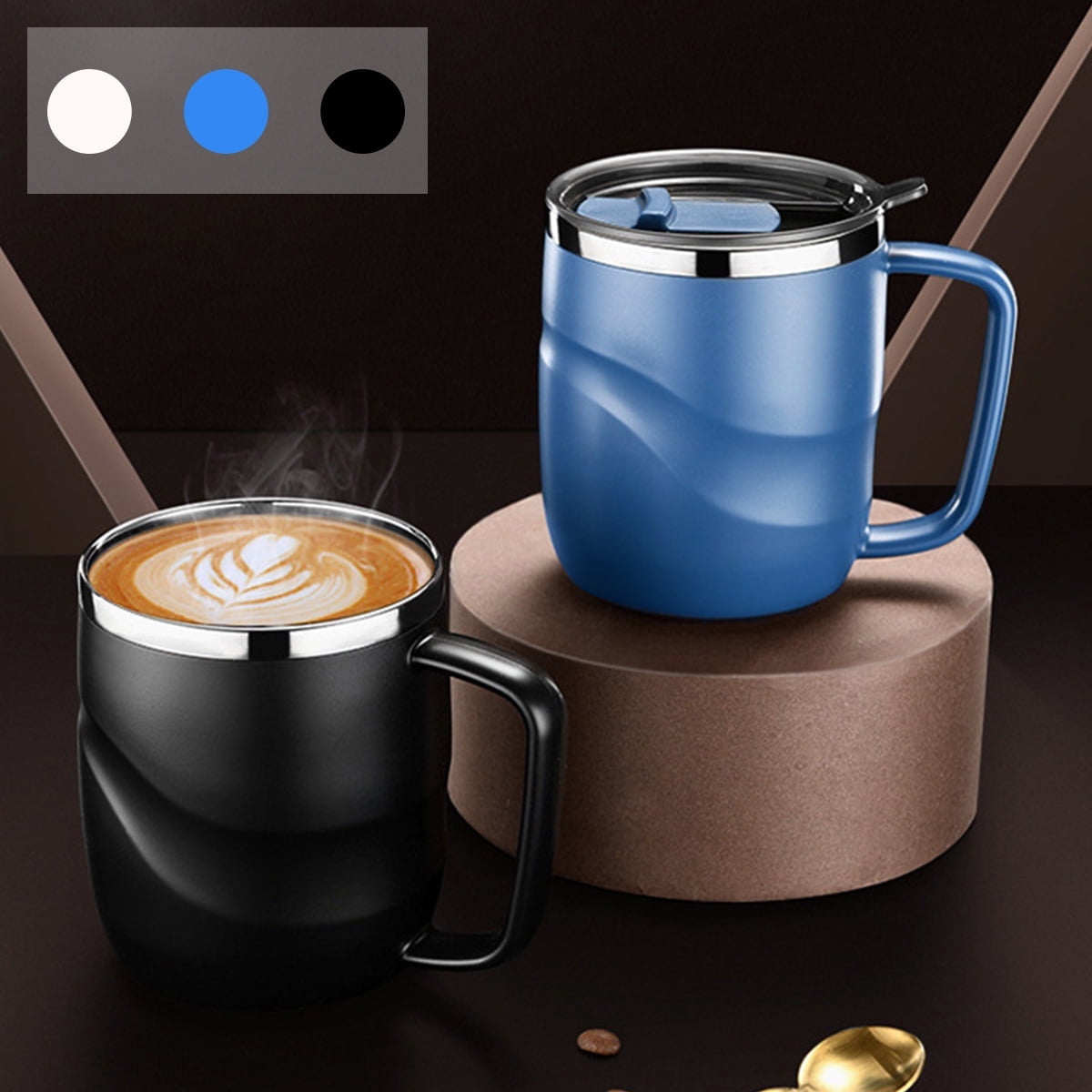 Fznkrag 400ML 304 Stainless Steel Coffee Mug Cup with Lid and Handle Double Wall Reusable ...