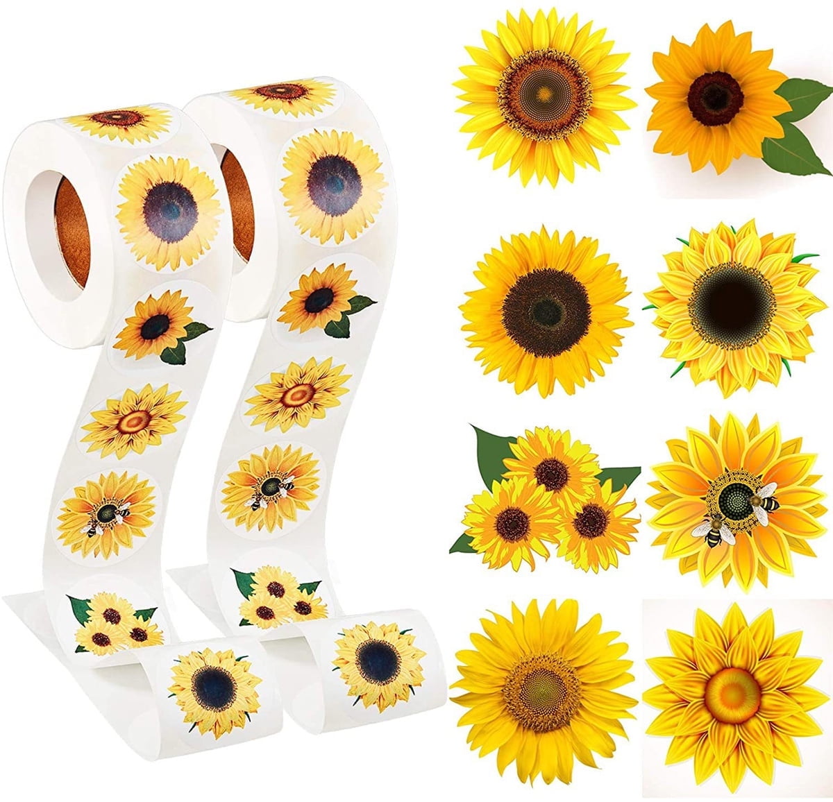Fznkrag 500Pcs/Roll Sunflower Stickers 1.5 Inch Sunflower Label with 8 ...