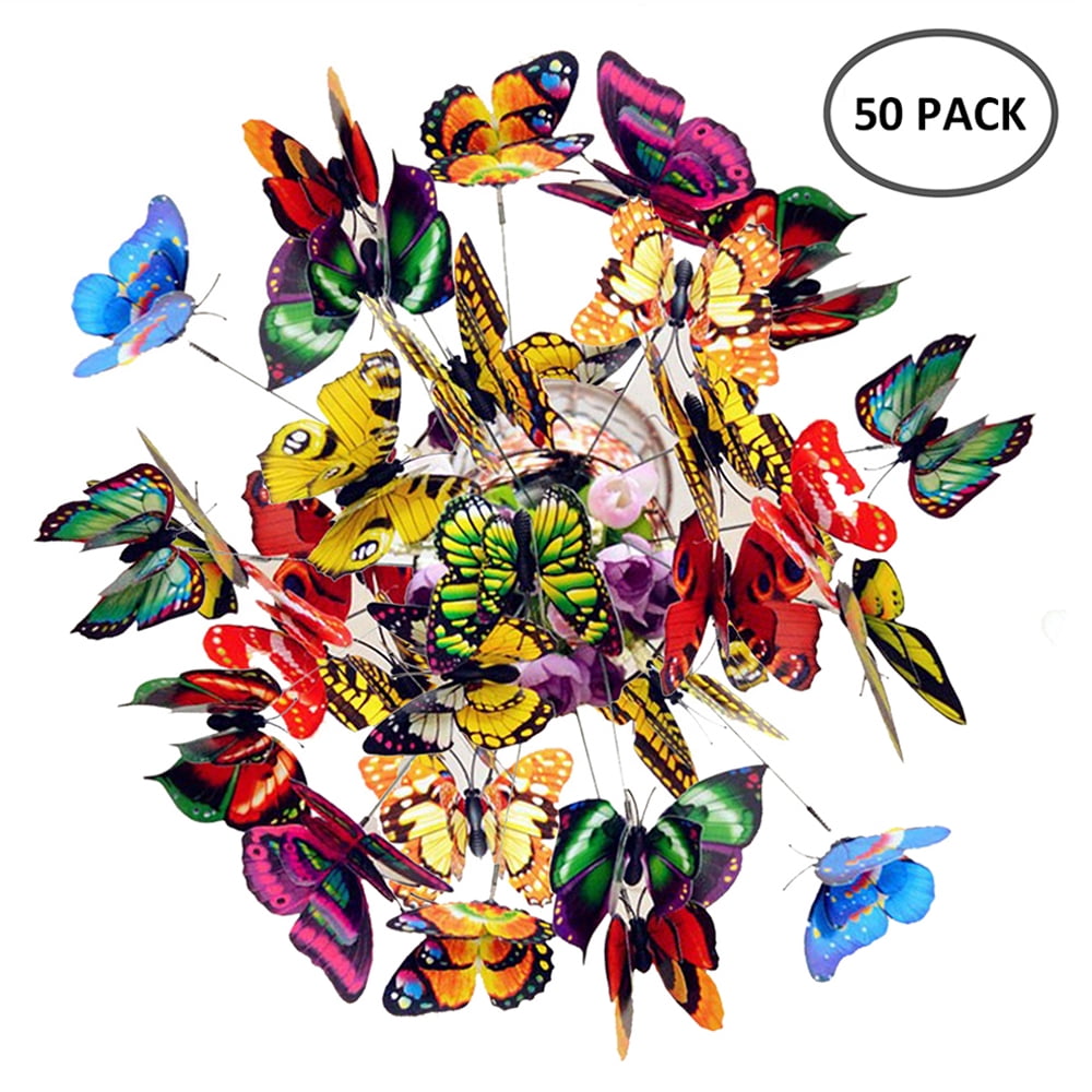 Pluokvzr 50Pcs Garden Butterflies on Sticks Dragonflies Colorful for ...