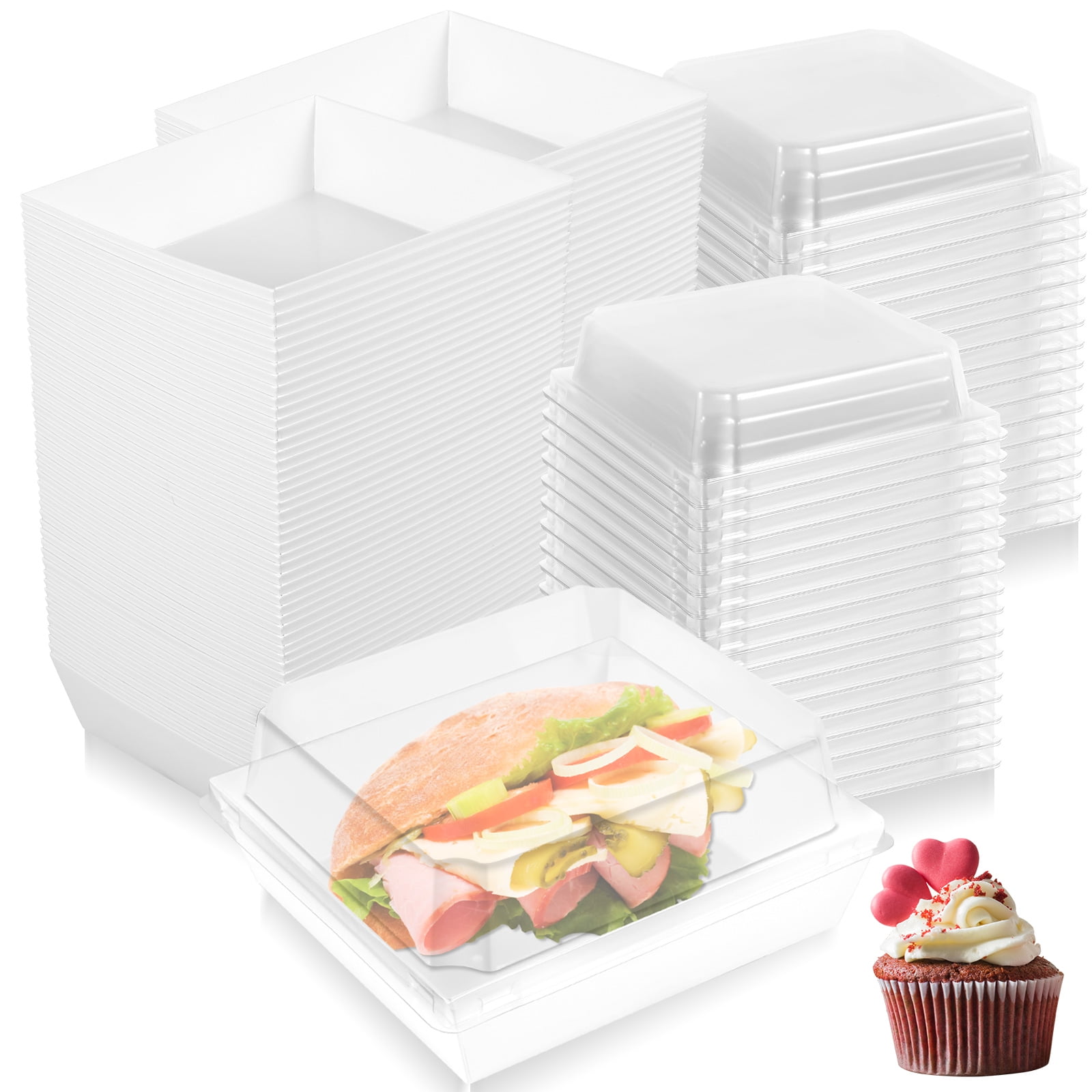 Pluokvzr 50pcs Paper Dessert Boxes with Clear Lids 20oz Reusable ...