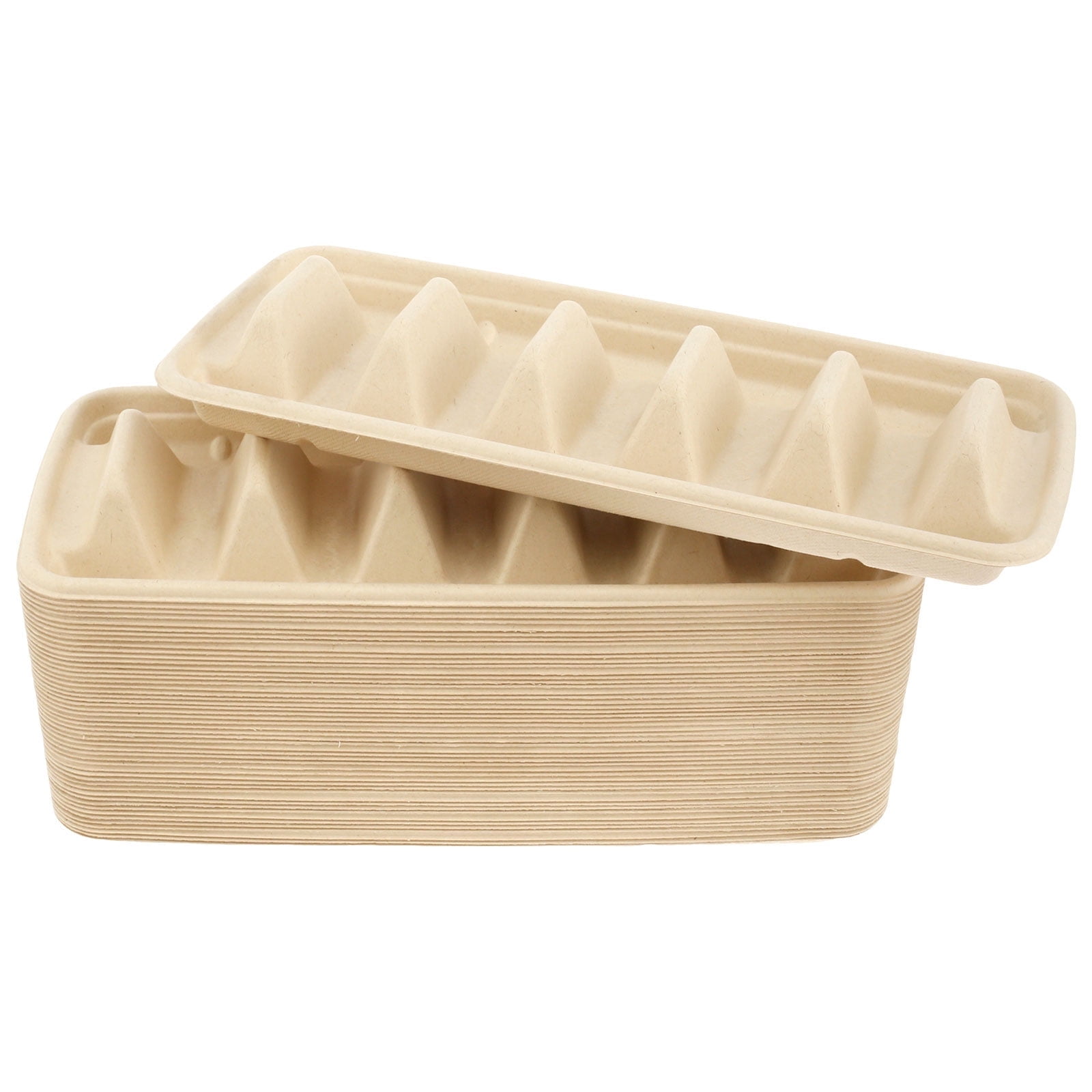 Pluokvzr 50pcs Taco Holder with 5 Dividers Bagasse Paper Taco Holder ...