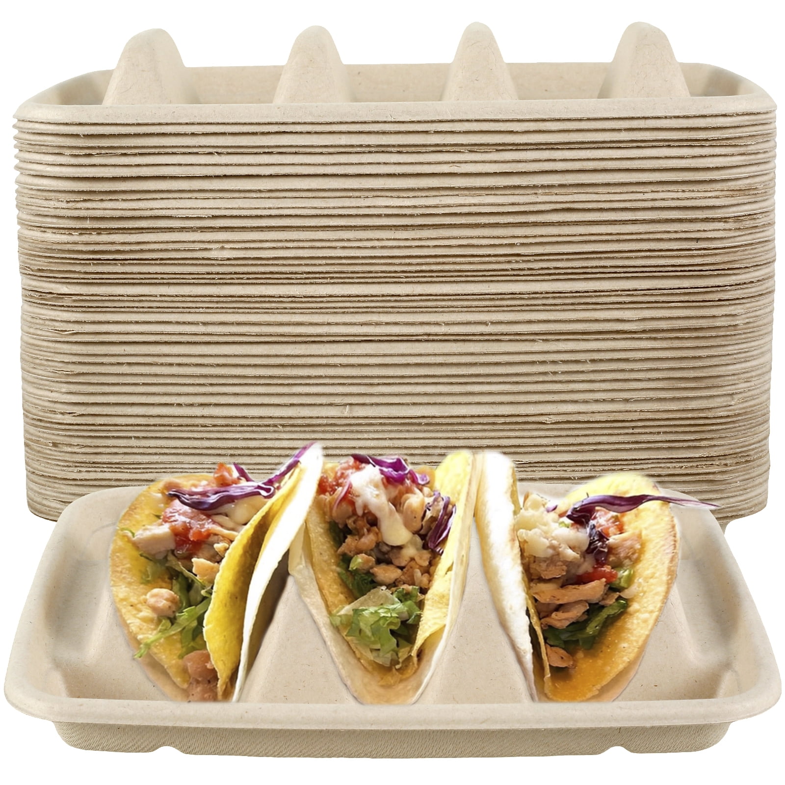 Pluokvzr 50pcs Taco Plates Reusable 3 Compartments Taco Serving Plates ...