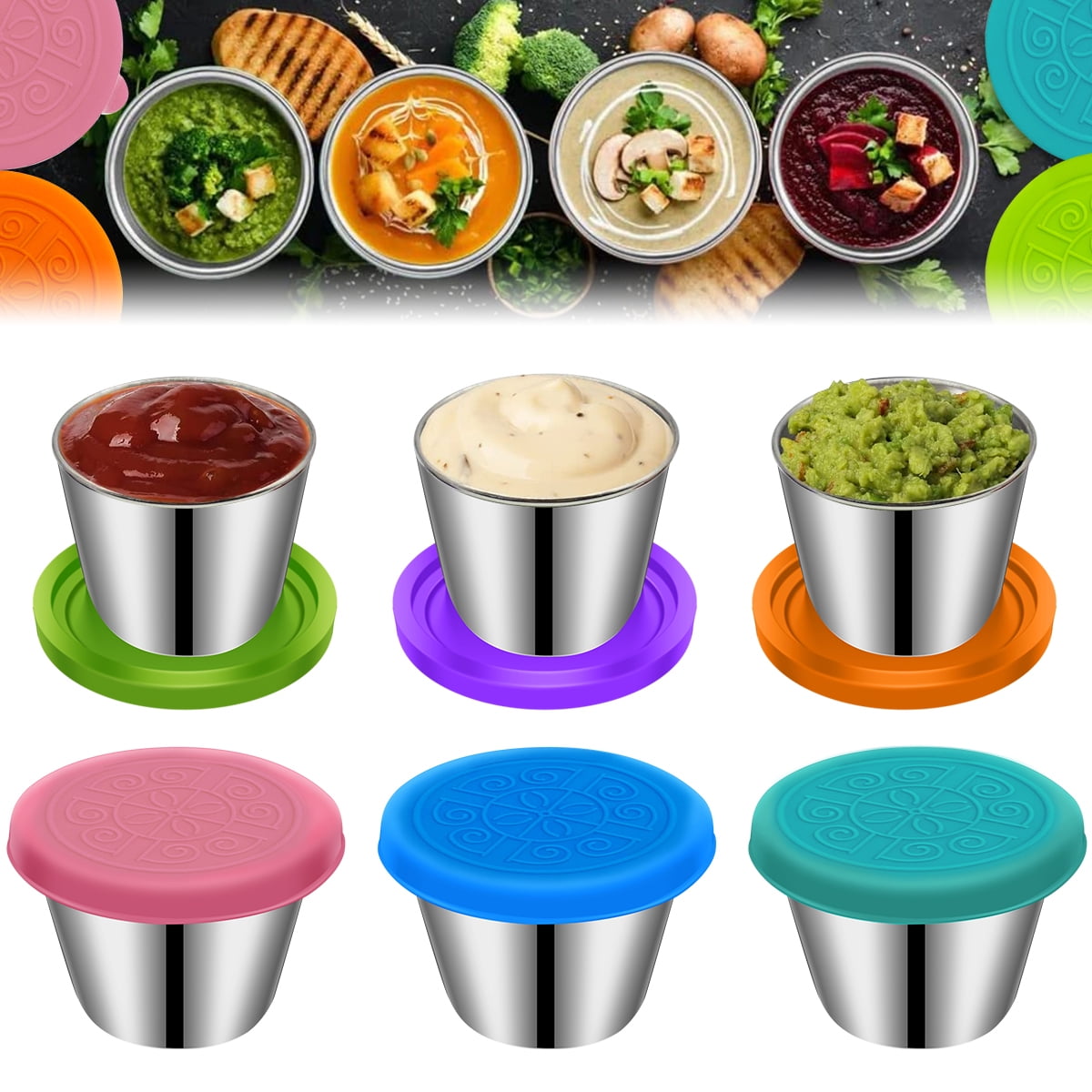 Pluokvzr 6 Pcs 1.6oz Reusable Mini To Go Sauce Storage, Leak Proof ...