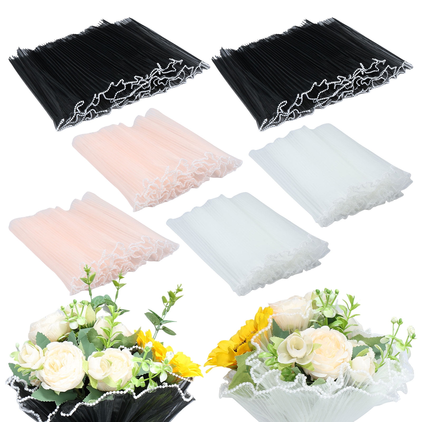 Pluokvzr 6 pcs 4 Yards Flower Wrapping Mesh Paper Pearl Edge Bouquet ...