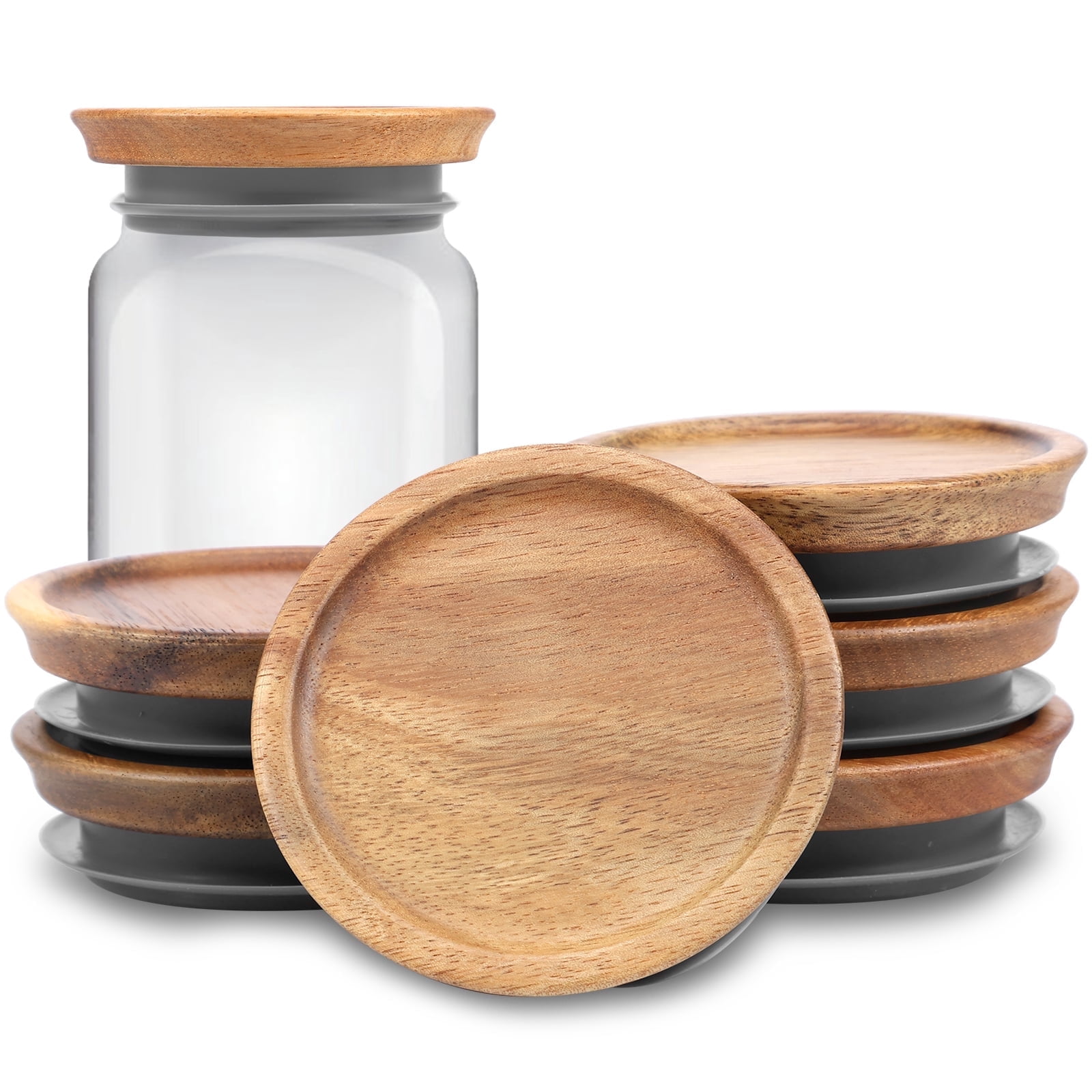 Pluokvzr 6pcs Wooden Storage Lids Set Airtight Acacia Wood Canning Jar ...