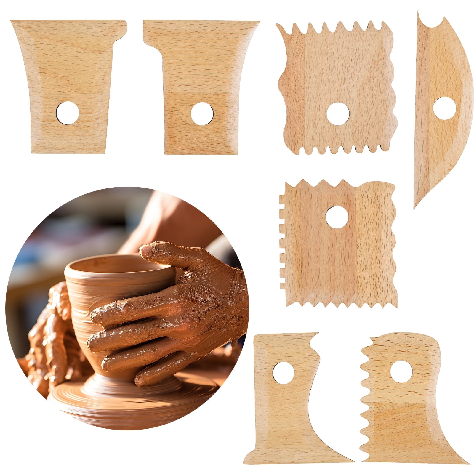 Pluokvzr 7 pcs Pottery Ribs Beech Wood Pottery Tools DIY Pottery Clay Foot Shaper Tools ...