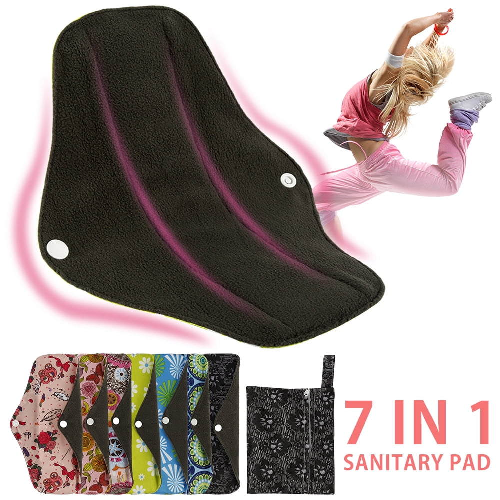 Fznkrag 7PCS Reusable Menstrual Pads Waterproof Bamboo Charcoal Sets ...