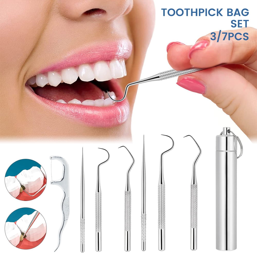 Fznkrag 7Pcs Portable Stainless Steel Toothpicks Pocket Set,Reusable ...
