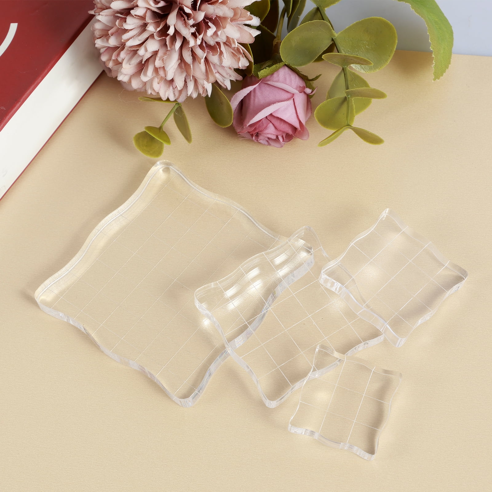 Pluokvzr 7pcs Acrylic Stamp Blocks Set with Grid Lines Wave Edge Clear ...