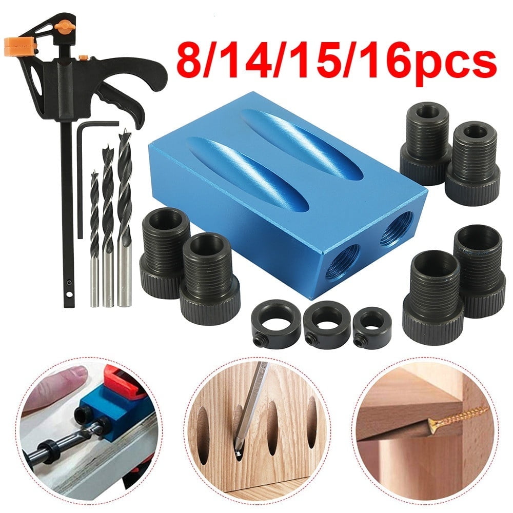 Tzgsonp 8/14/15/16pcs Pocket Hole Screw 15 Degrees Jig Dowel Drill ...