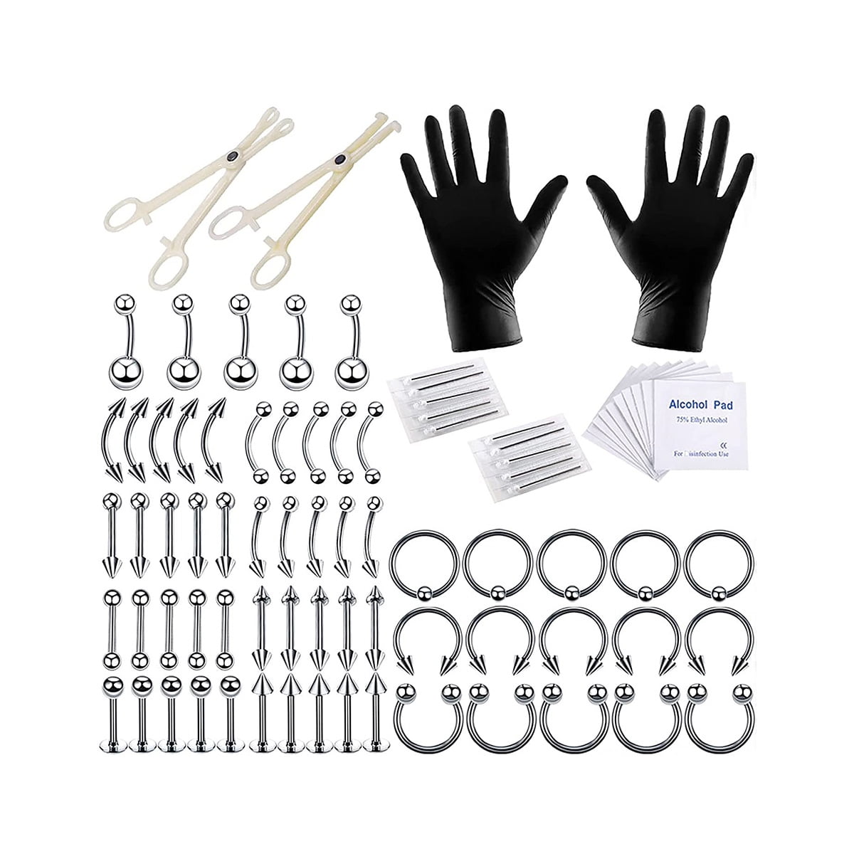 Pluokvzr 84PCS Piercing Jewelry Kit Pro, Includes Needles & Clamps, 84 ...