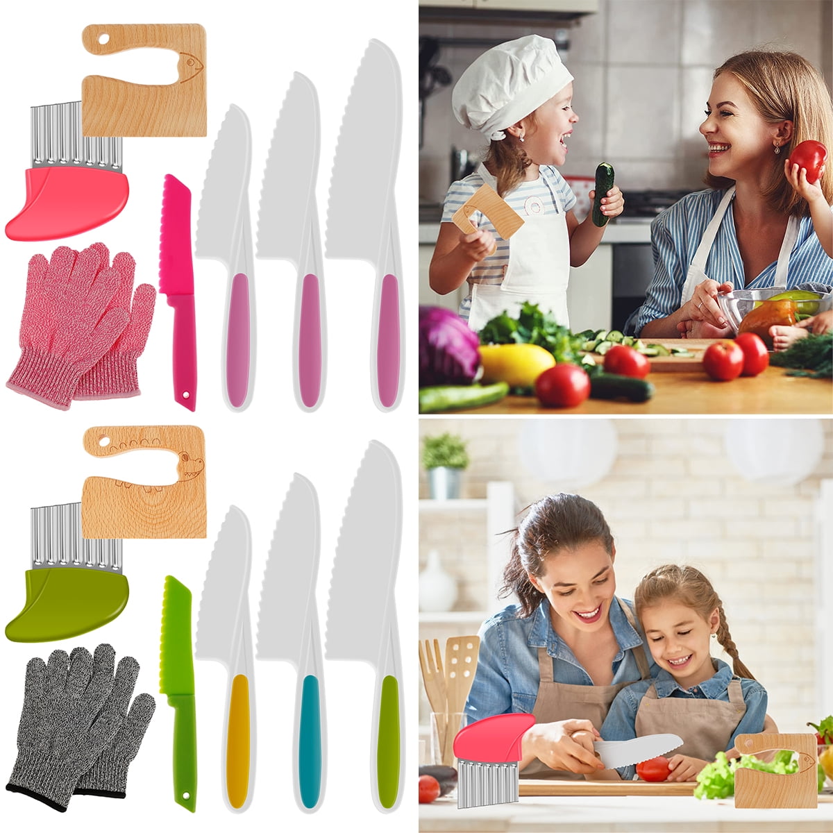 Fznkrag 8Pcs Kids Knife Set, for Real Cooking Kids Knifes Plastic Safe ...